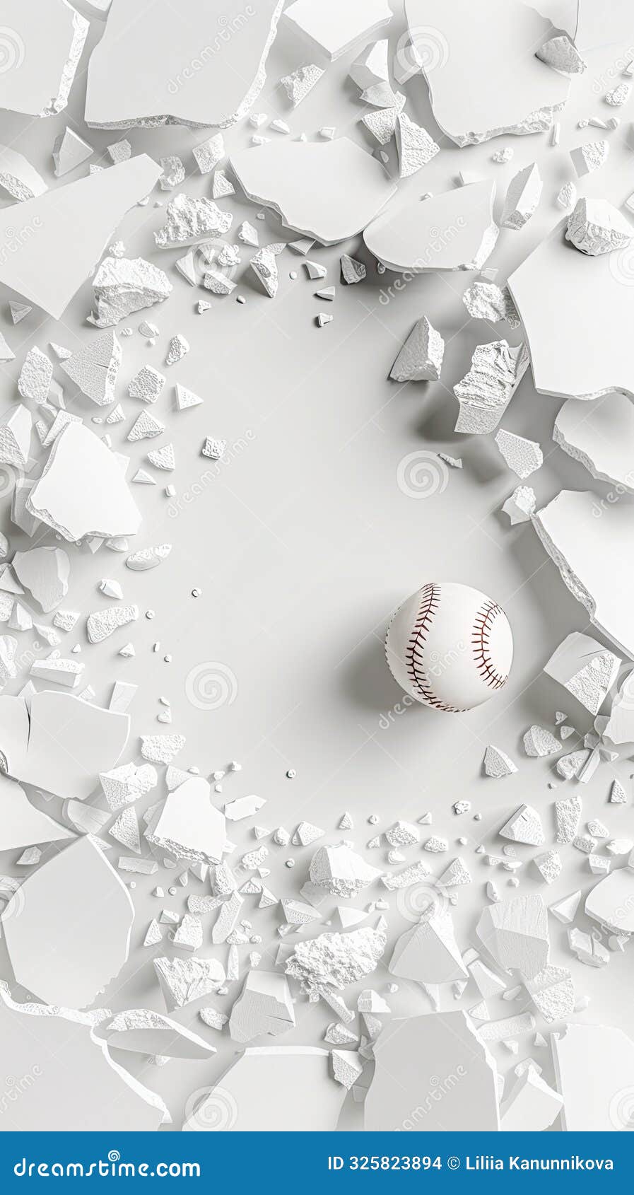 A Baseball Has Broken through a Cracked White Wall, Leaving a Hole and ...