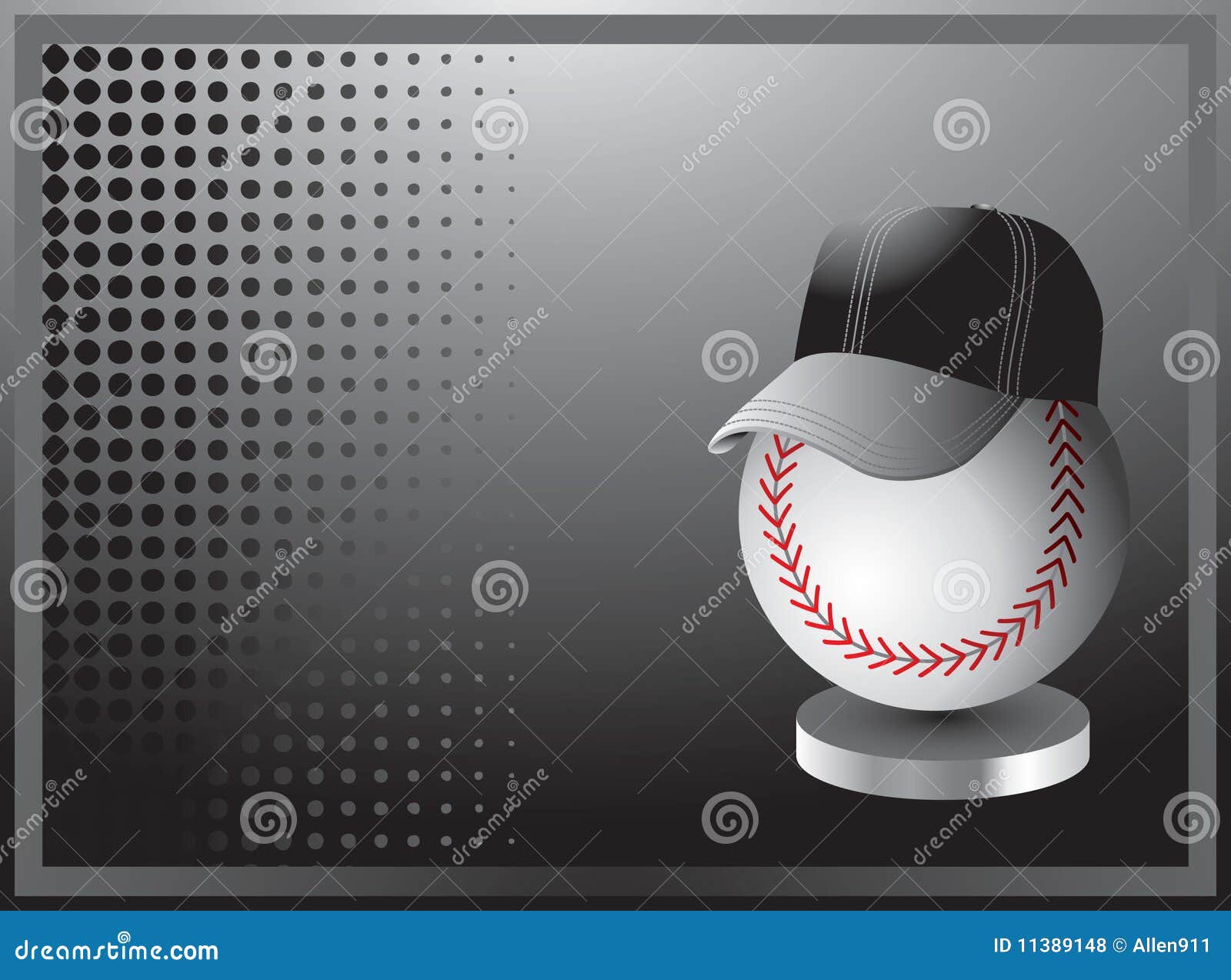Baseball with Hat on Black Halftone Banner Stock Vector - Illustration ...