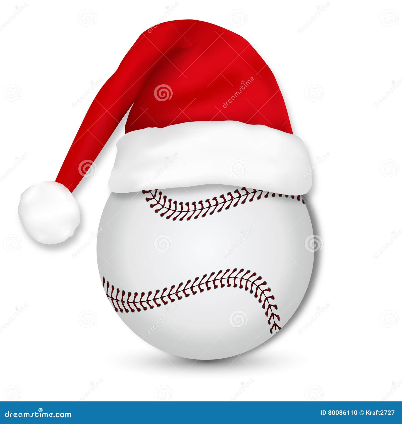 A Baseball and a Hat of Santa Claus Stock Illustration - Illustration ...