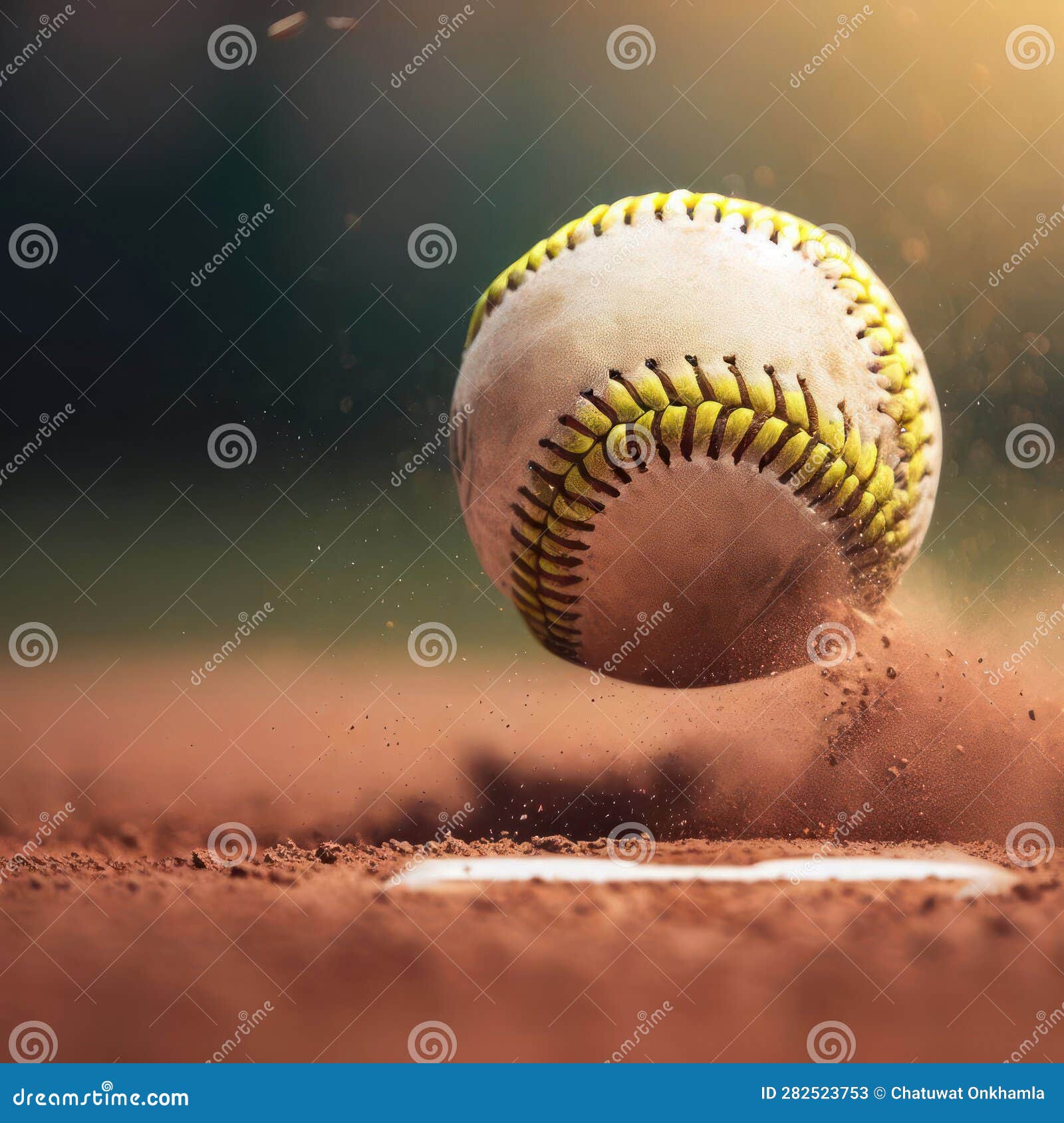 Baseball Hits the Ground Cause a Cloud of Dust.generative AI Stock ...