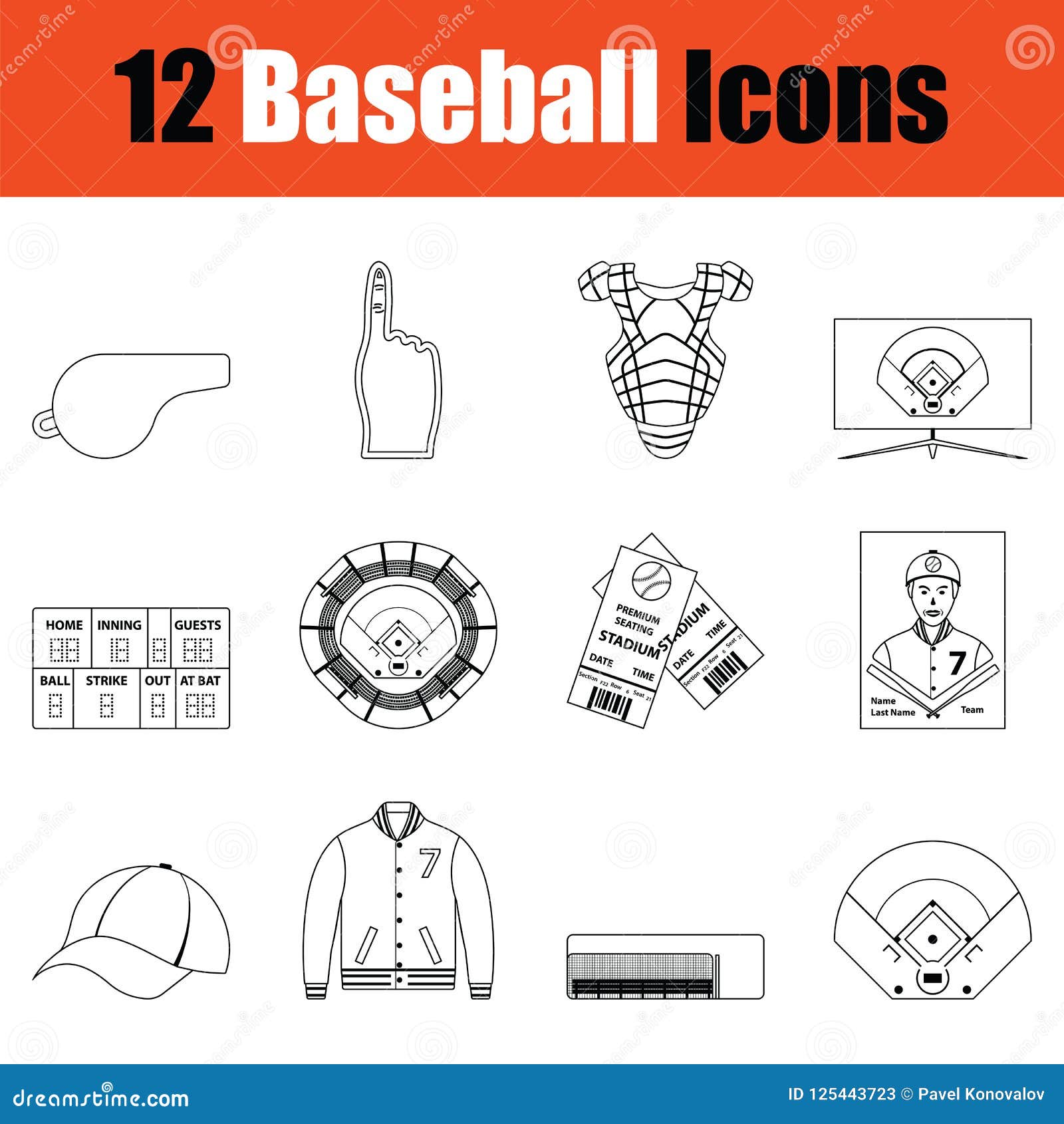 Baseball icon set stock vector. Illustration of outline - 125443723