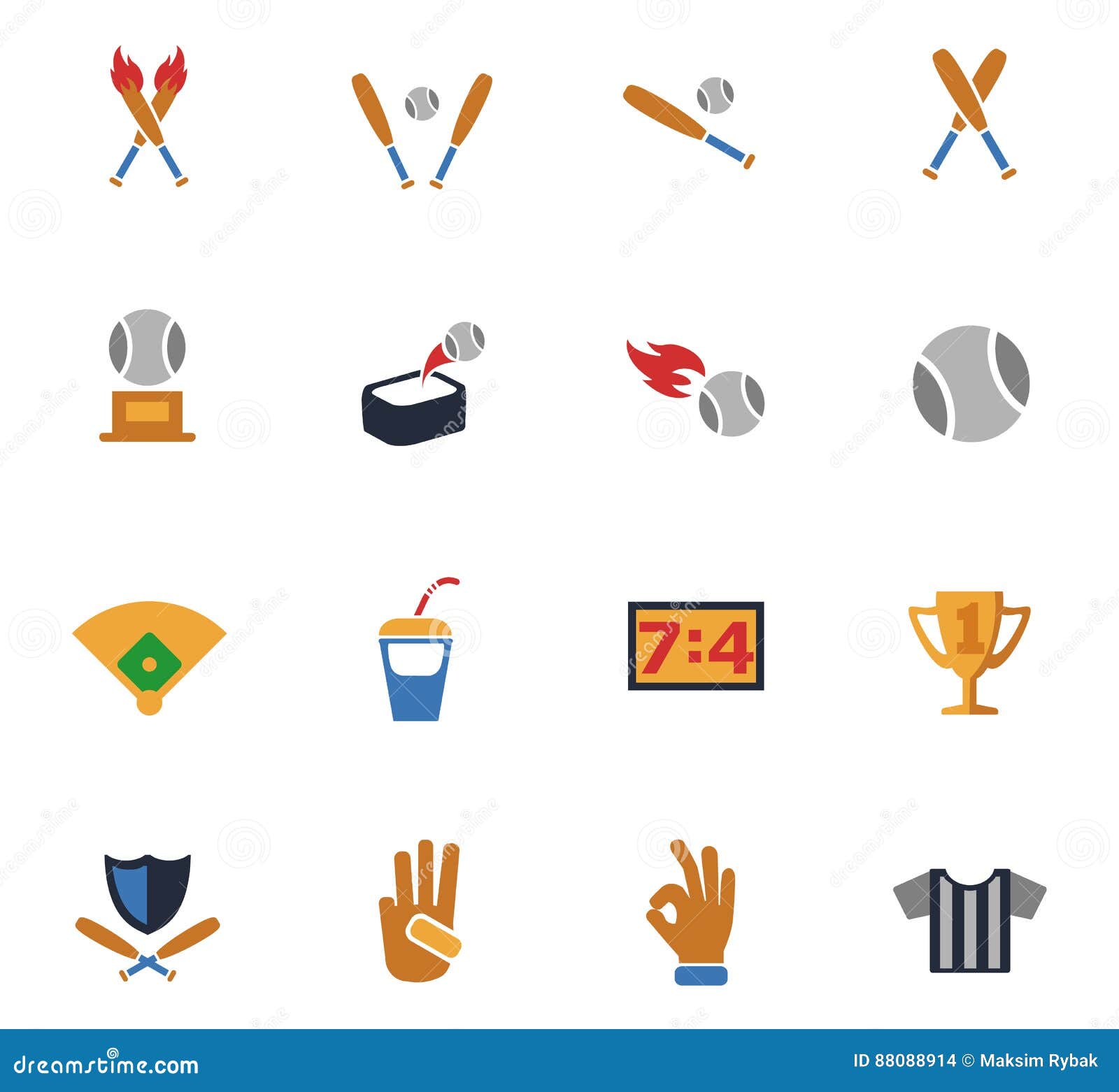 Baseball icon set stock vector. Illustration of flat - 88088914
