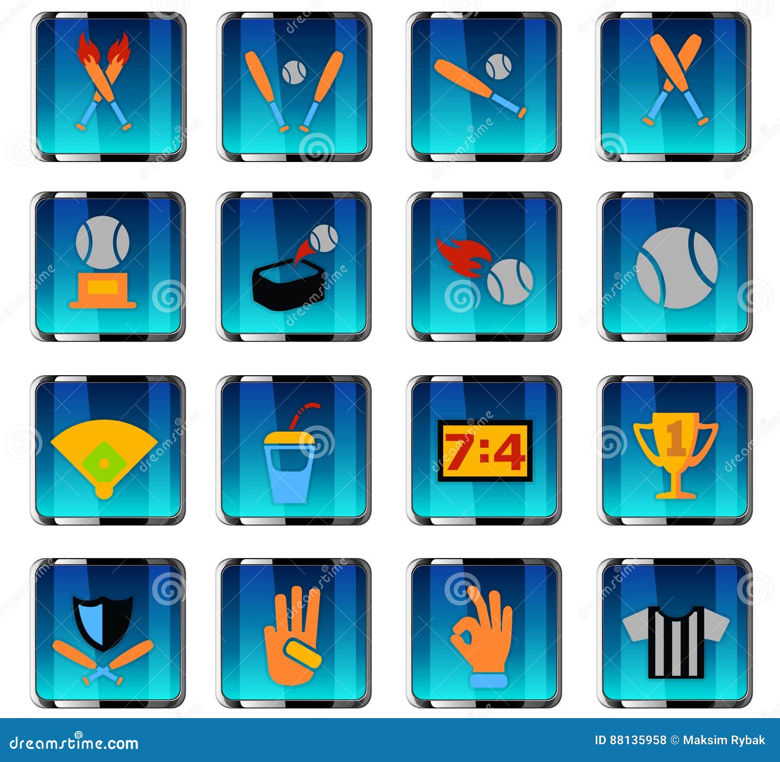 Baseball icon set stock illustration. Illustration of stadium - 88135958
