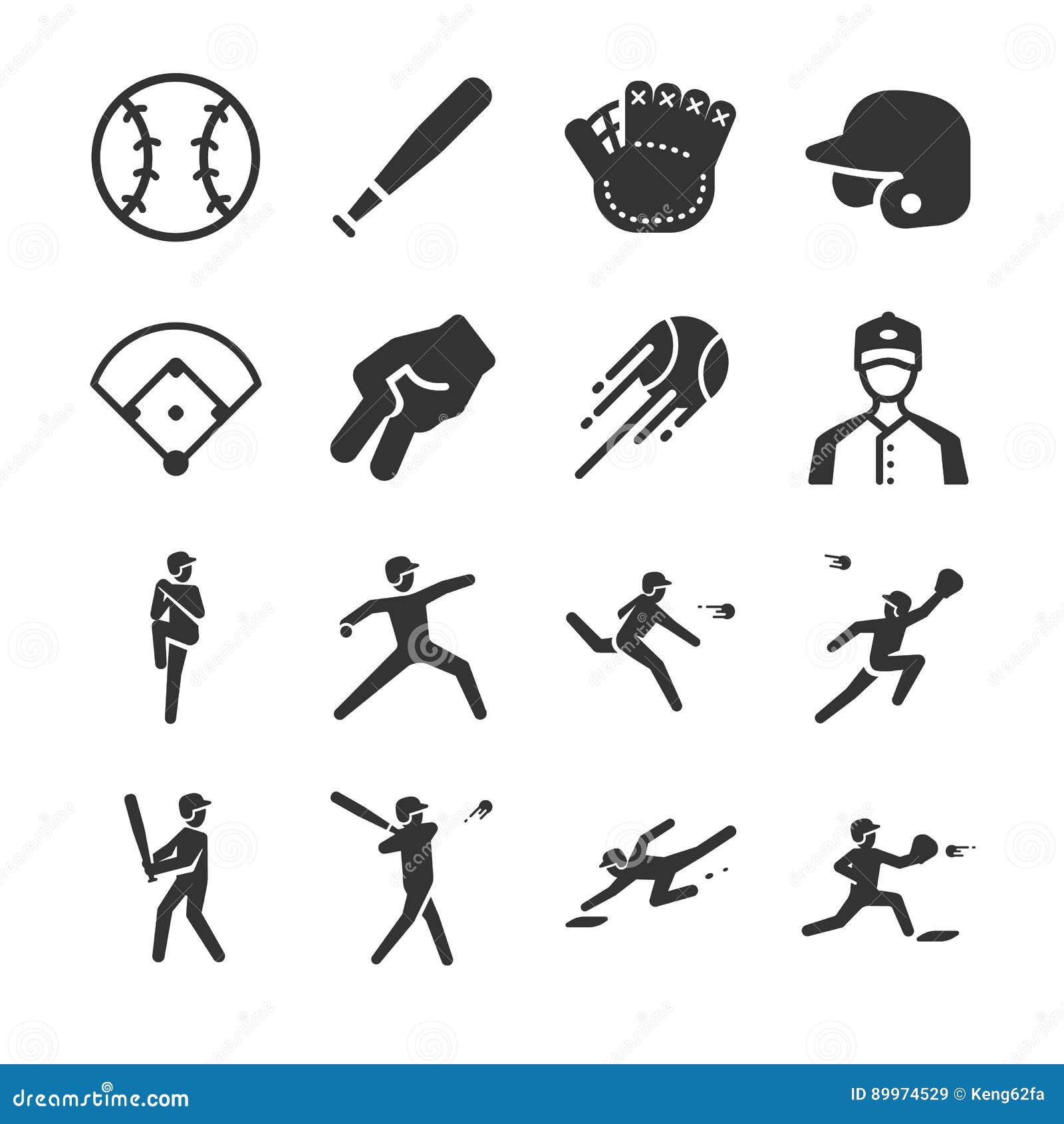Baseball icons stock vector. Illustration of black, glove - 89974529