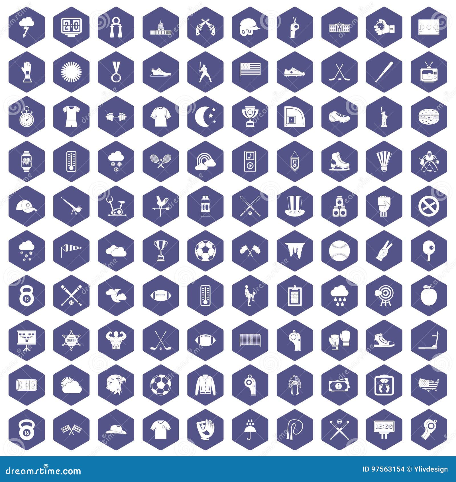 100 Baseball Icons Hexagon Purple Stock Vector - Illustration of moon ...