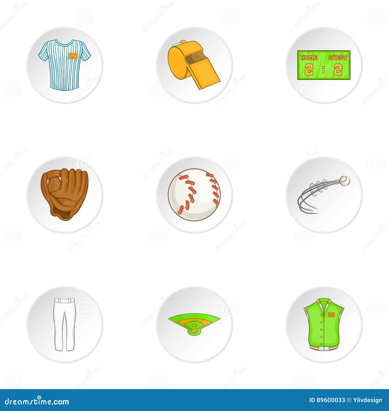 Baseball Icons Set, Cartoon Style Stock Vector - Illustration of ...