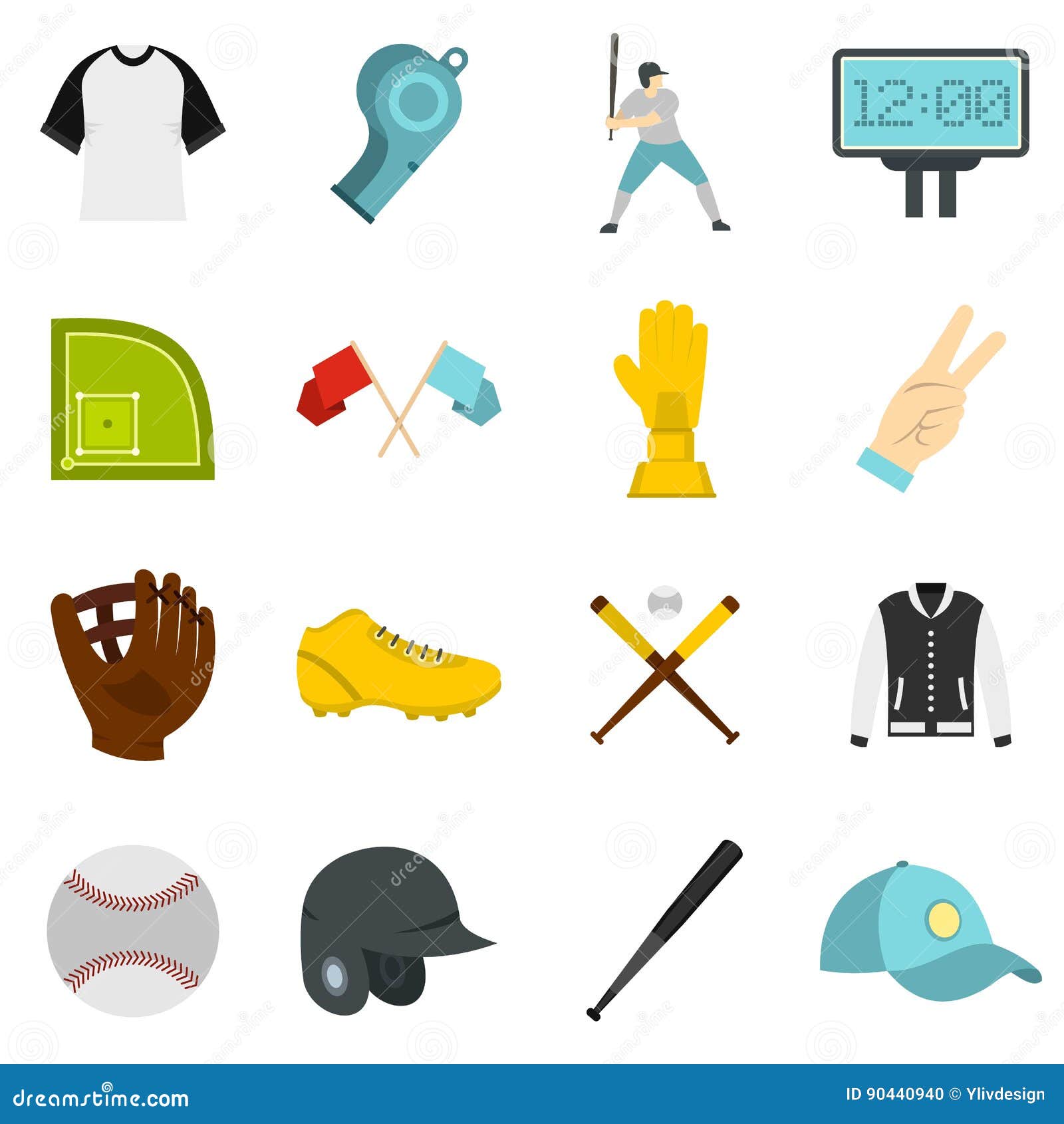 Baseball Icons Set in Flat Style Stock Vector - Illustration of helmet ...