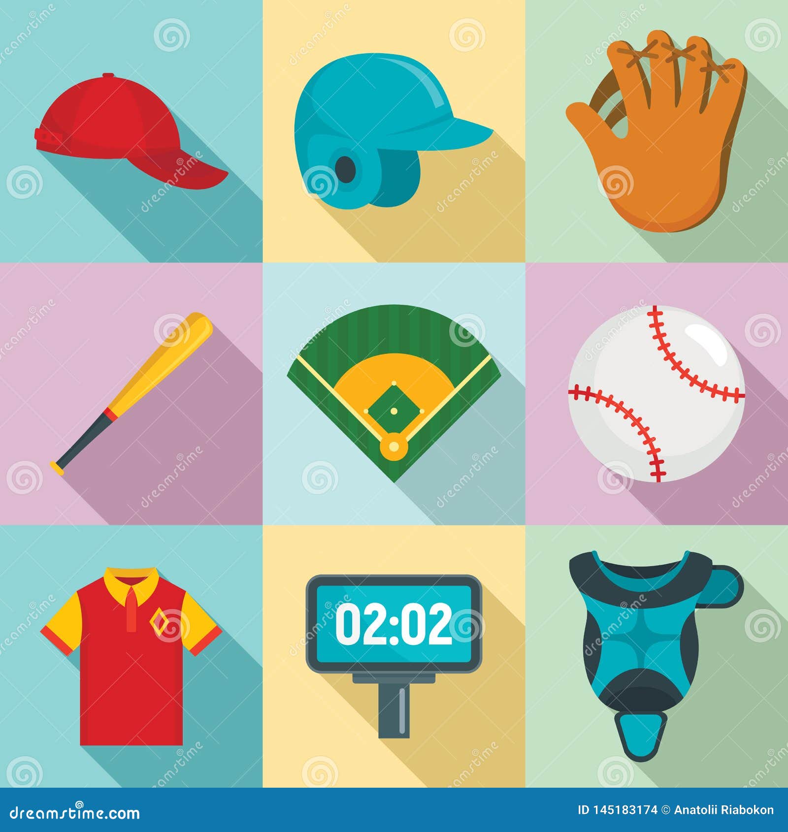Baseball Icons Set, Flat Style Stock Vector - Illustration of game ...