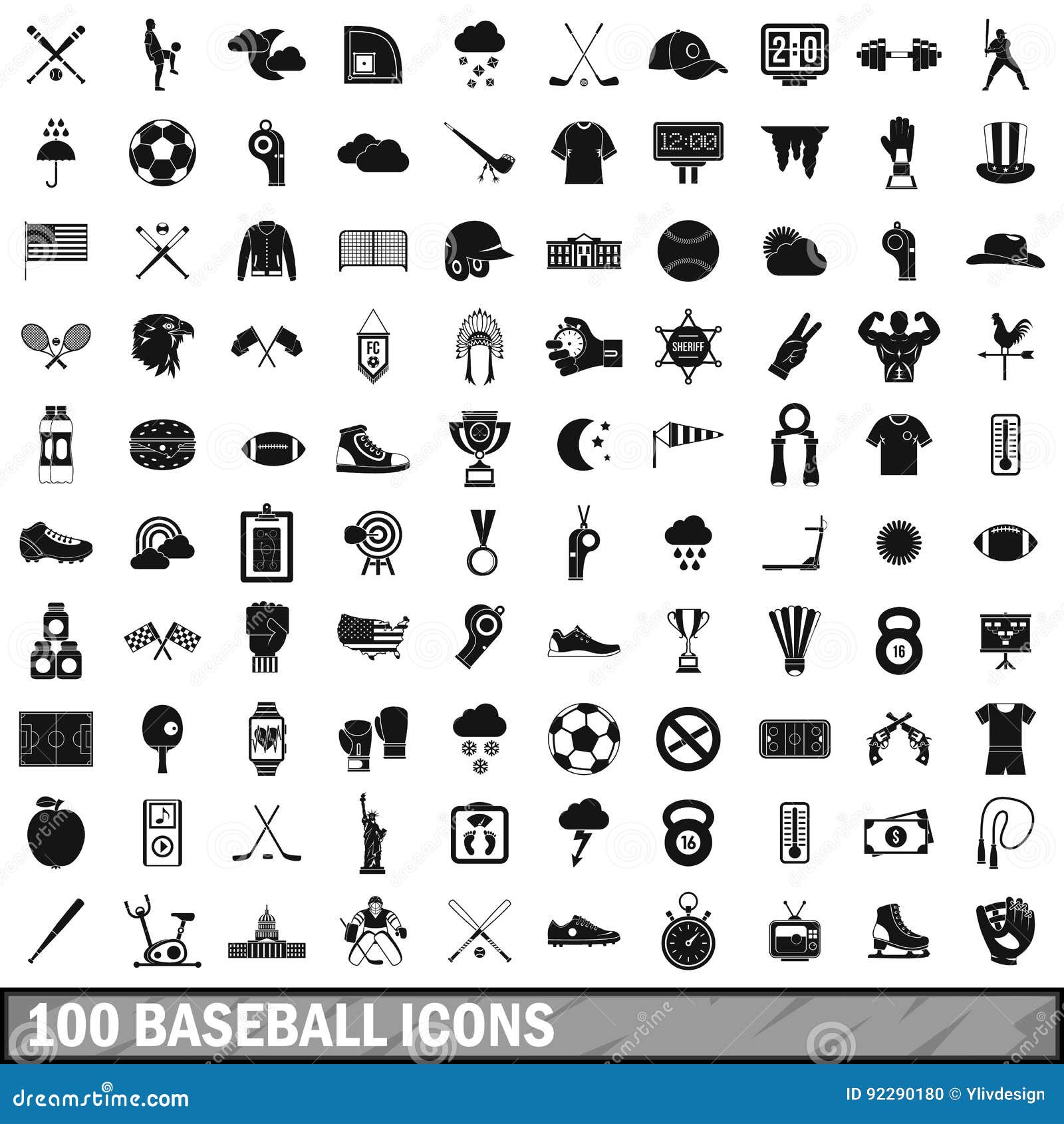 100 Baseball Icons Set, Simple Style Stock Vector - Illustration of ...