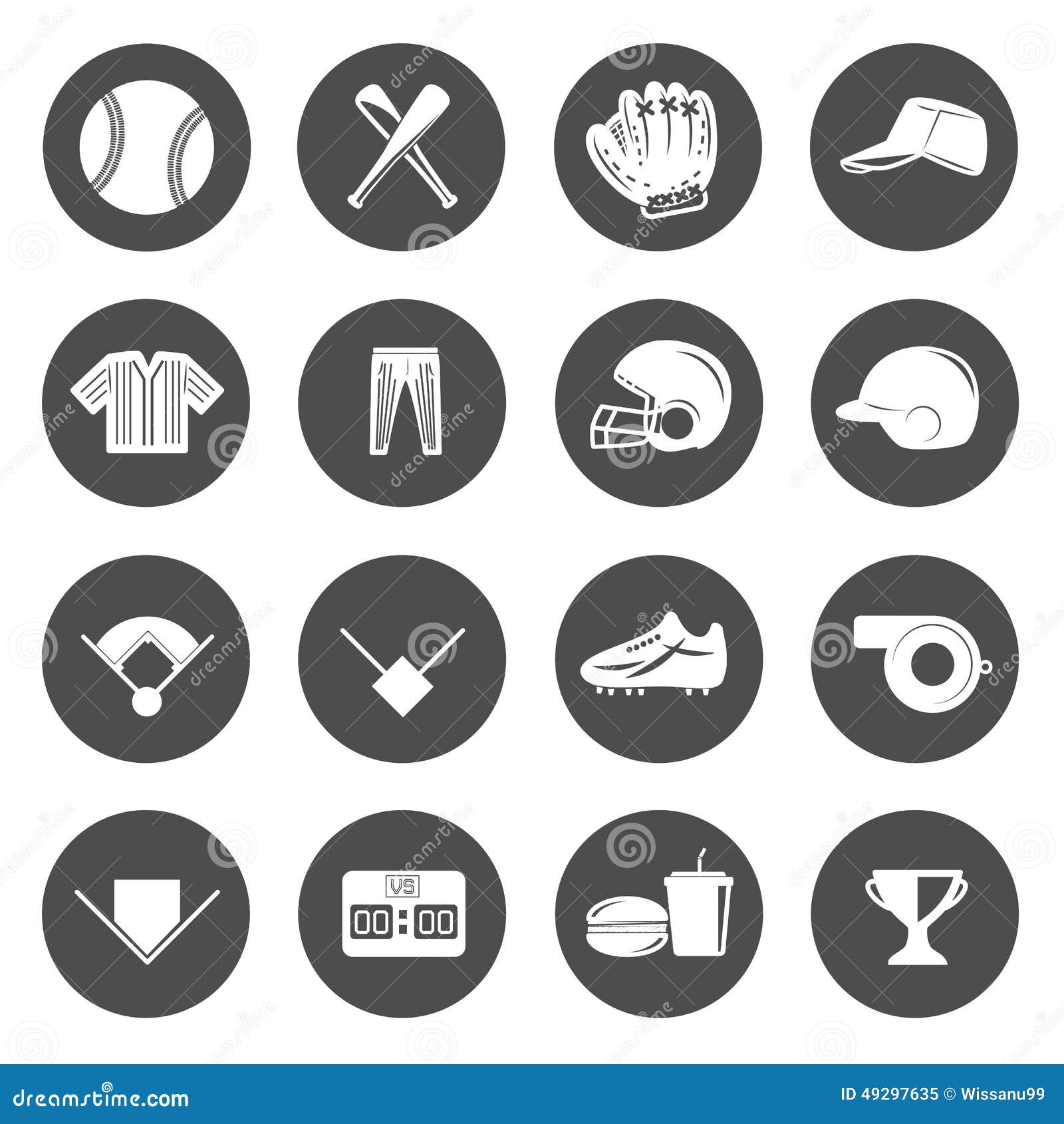 Baseball Icons Vector. stock vector. Illustration of inning - 49297635