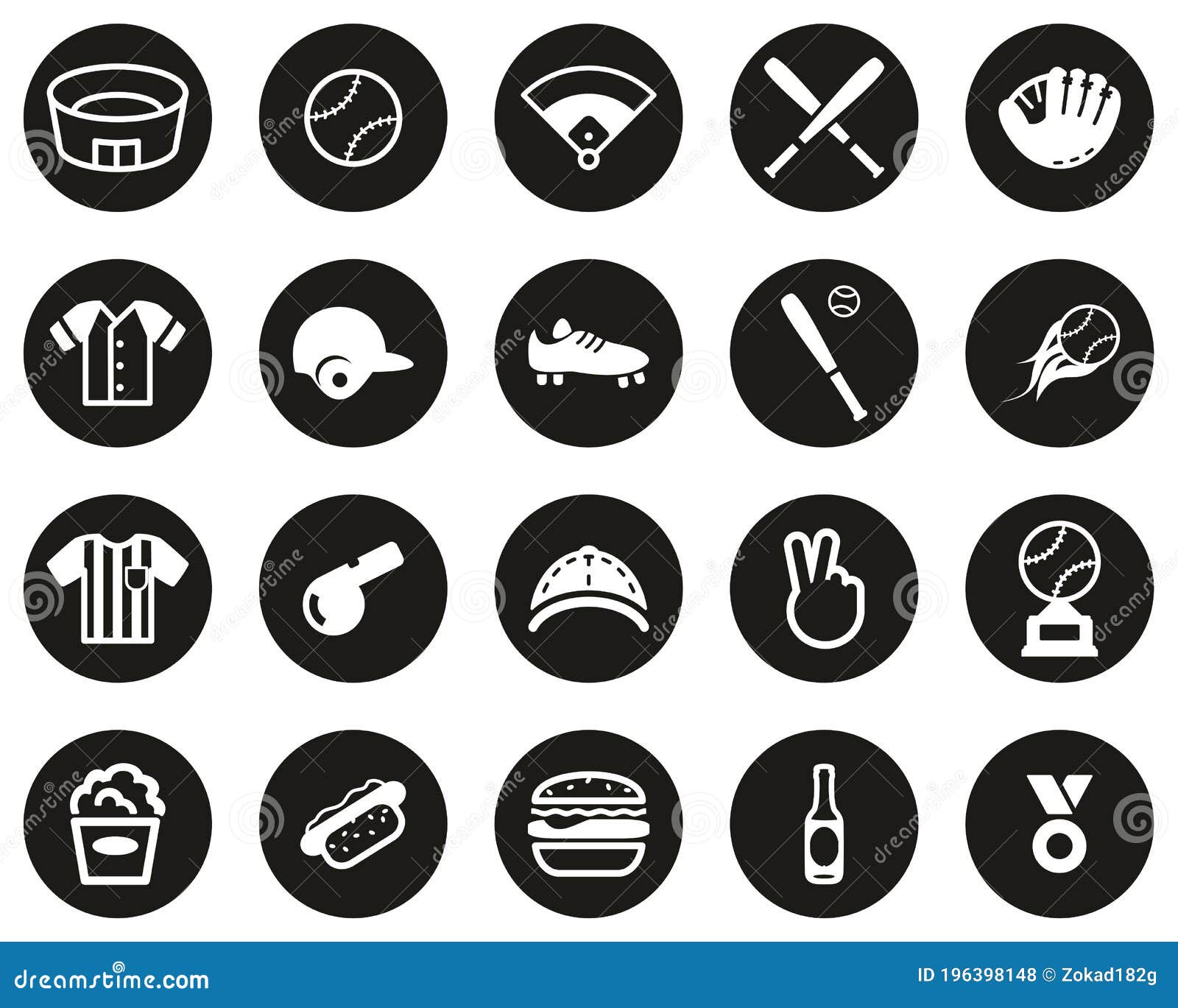 Baseball Icons White on Black Flat Design Circle Set Big Stock Vector ...