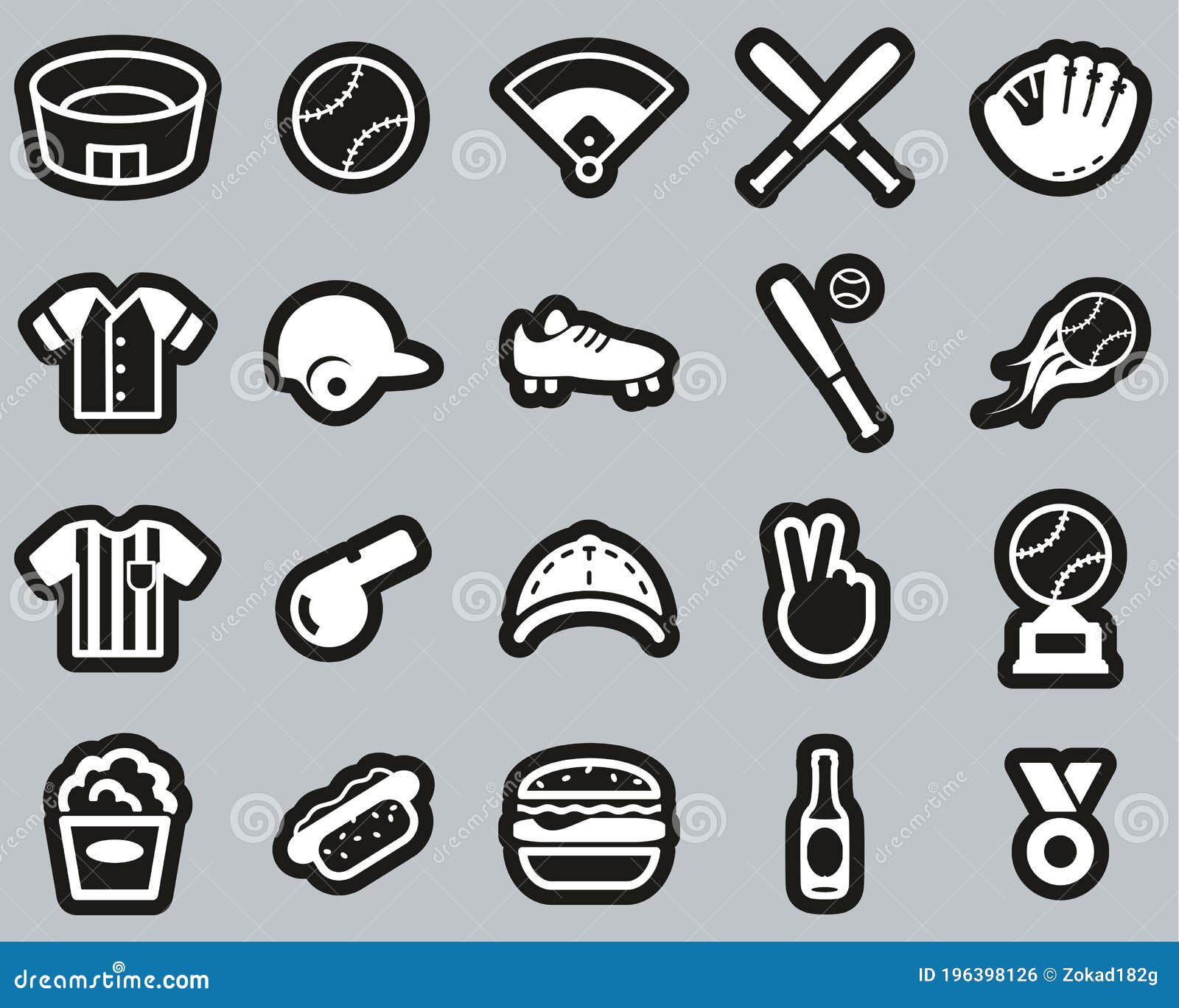 Baseball Icons White on Black Sticker Set Big Stock Vector ...