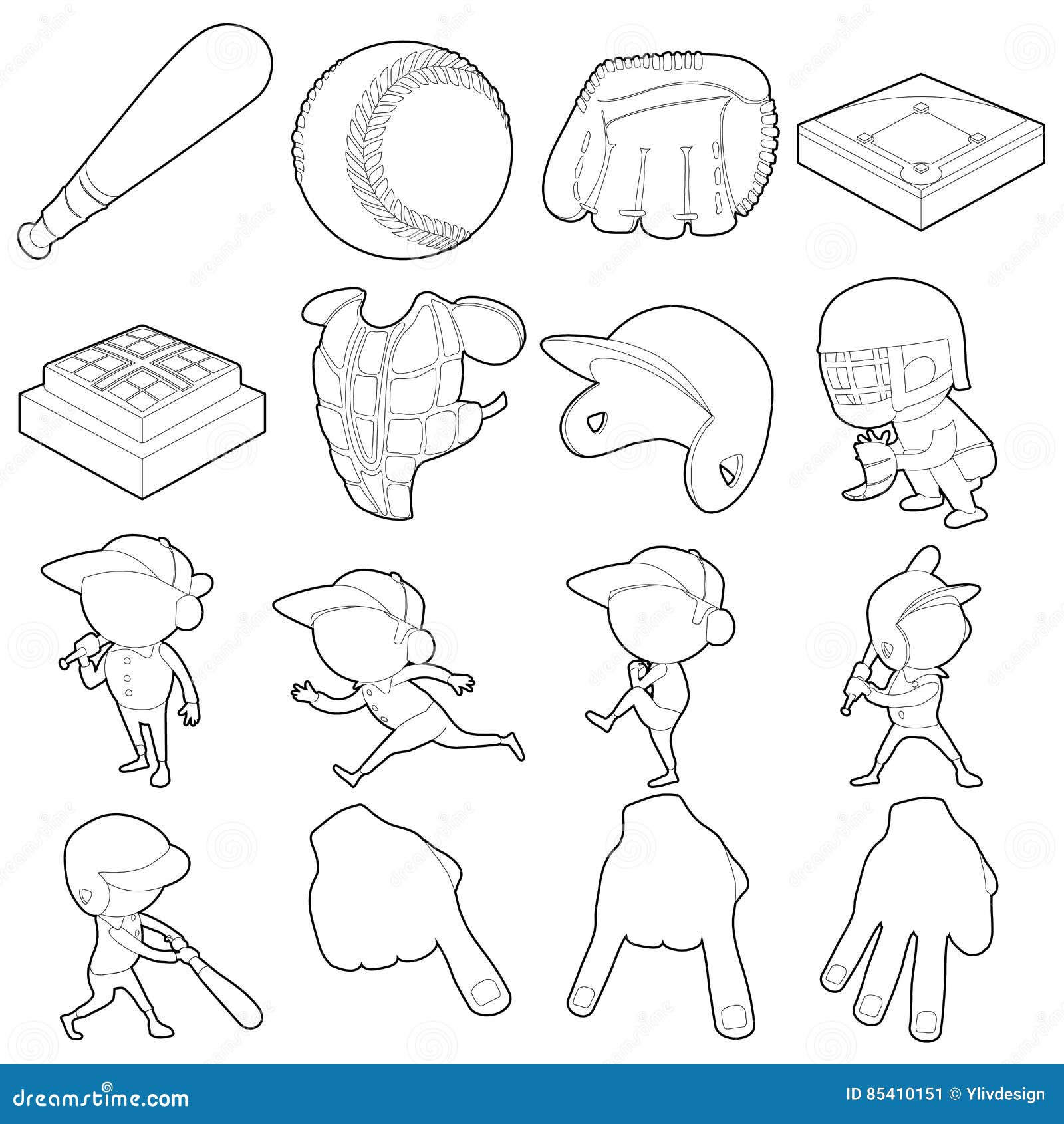 Baseball Items Icons Set, Outline Style Stock Vector - Illustration of ...