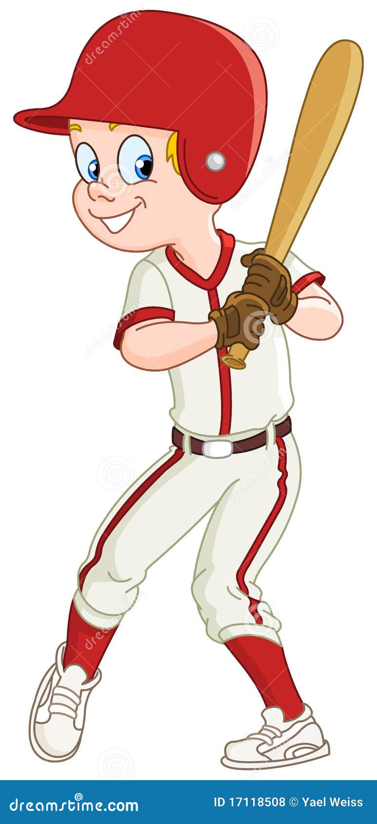 Cartoon Kid Baseball Player Batting