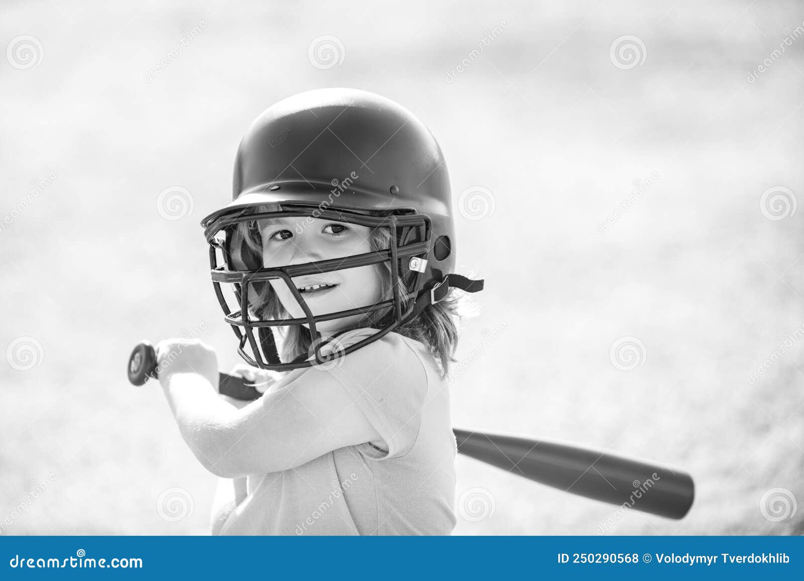 Baseball Kid Player in Baseball Helmet and Baseball Bat. Stock Photo ...