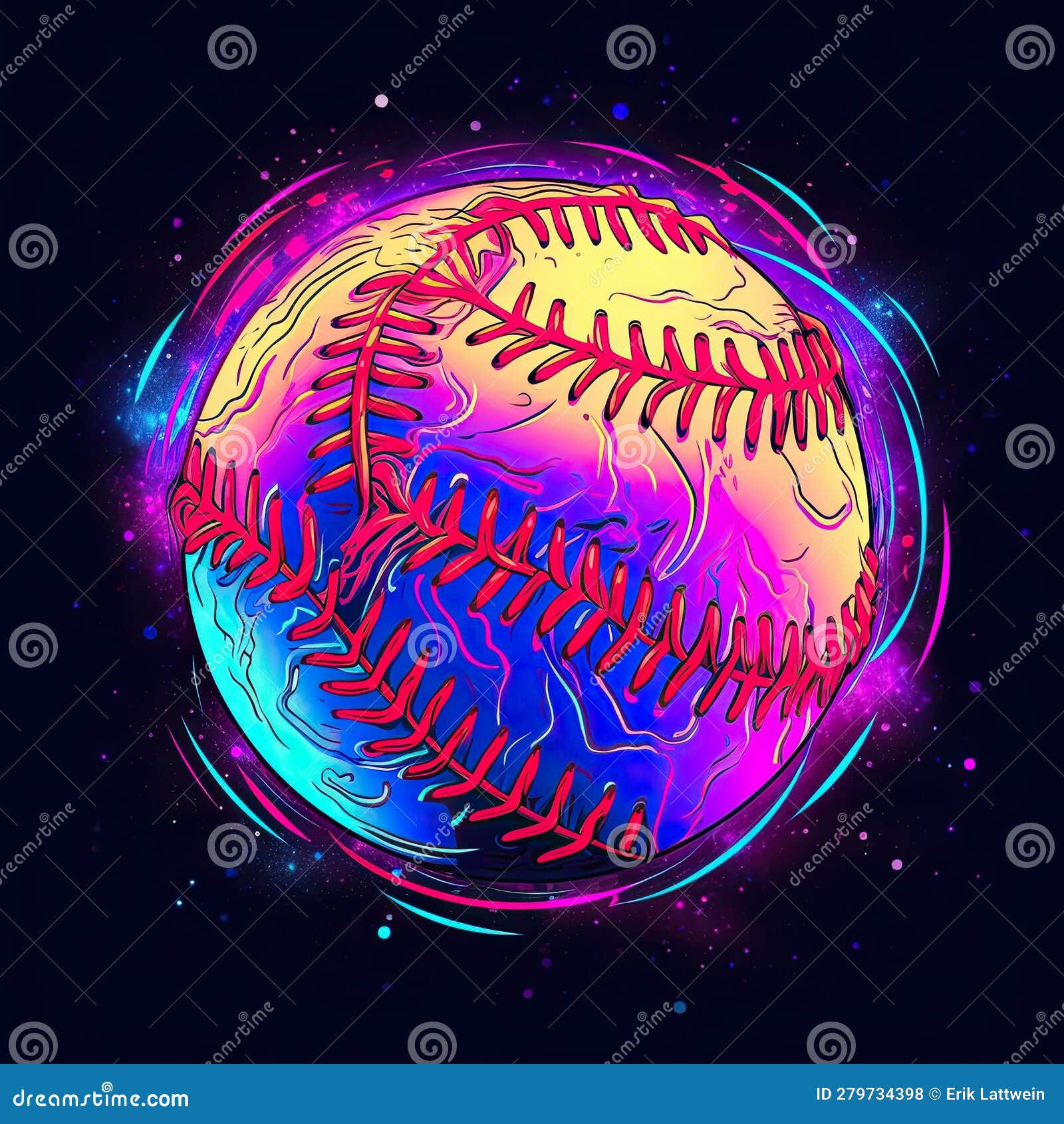 Baseball Neon Illustration - Made with Generative AI Tools Stock ...