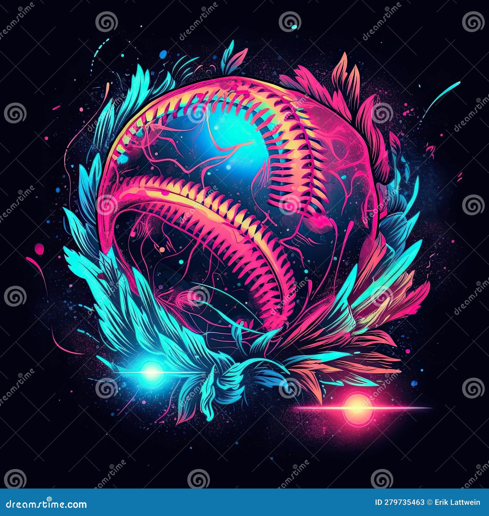 Baseball Neon Illustration - Made with Generative AI Tools Stock ...