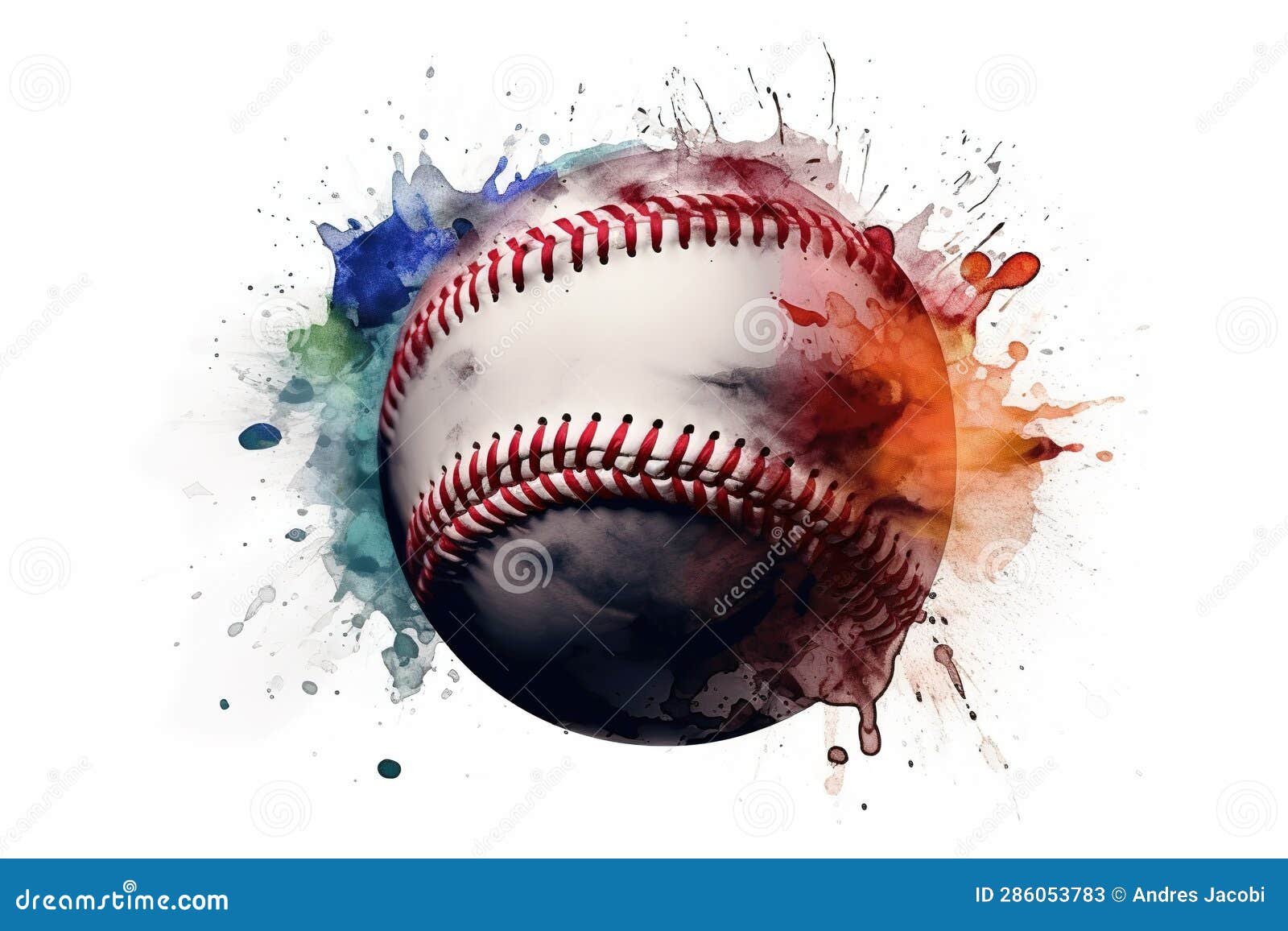 Baseball Over Watercolor Splash Over White Background. Stock ...