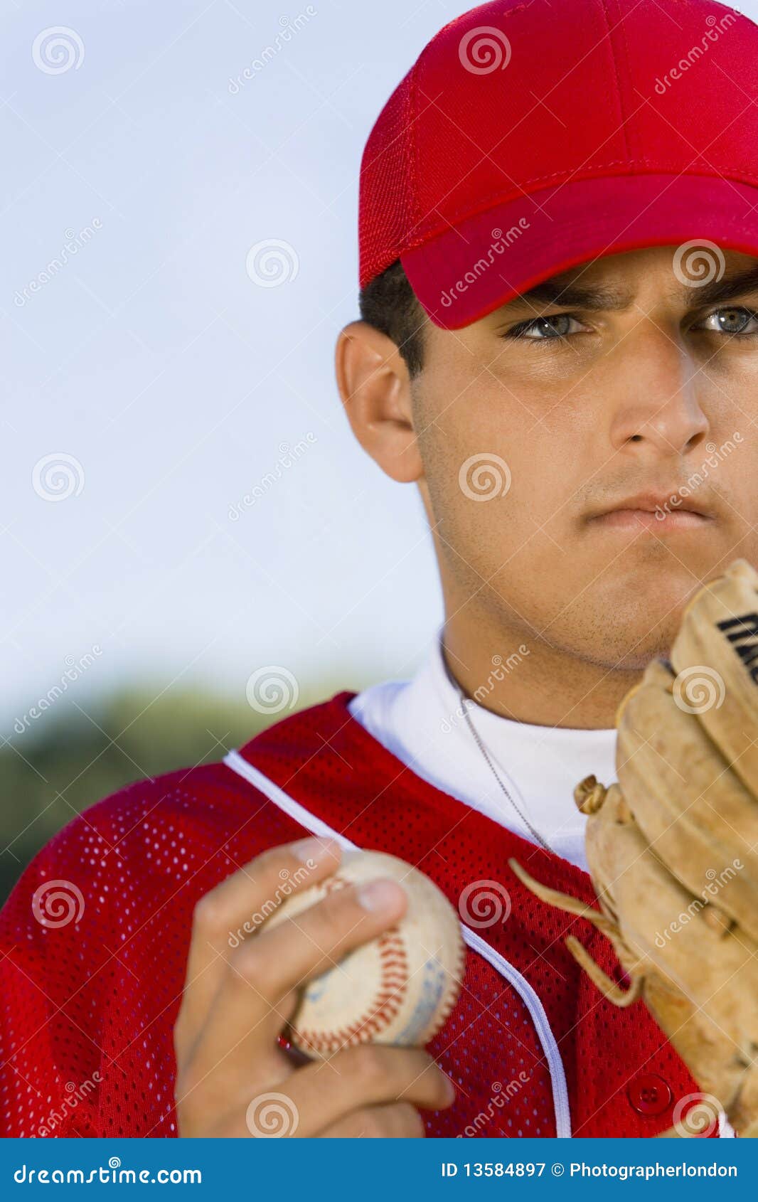 Baseball Pitcher Holding Glove and Ball Stock Image - Image of front ...