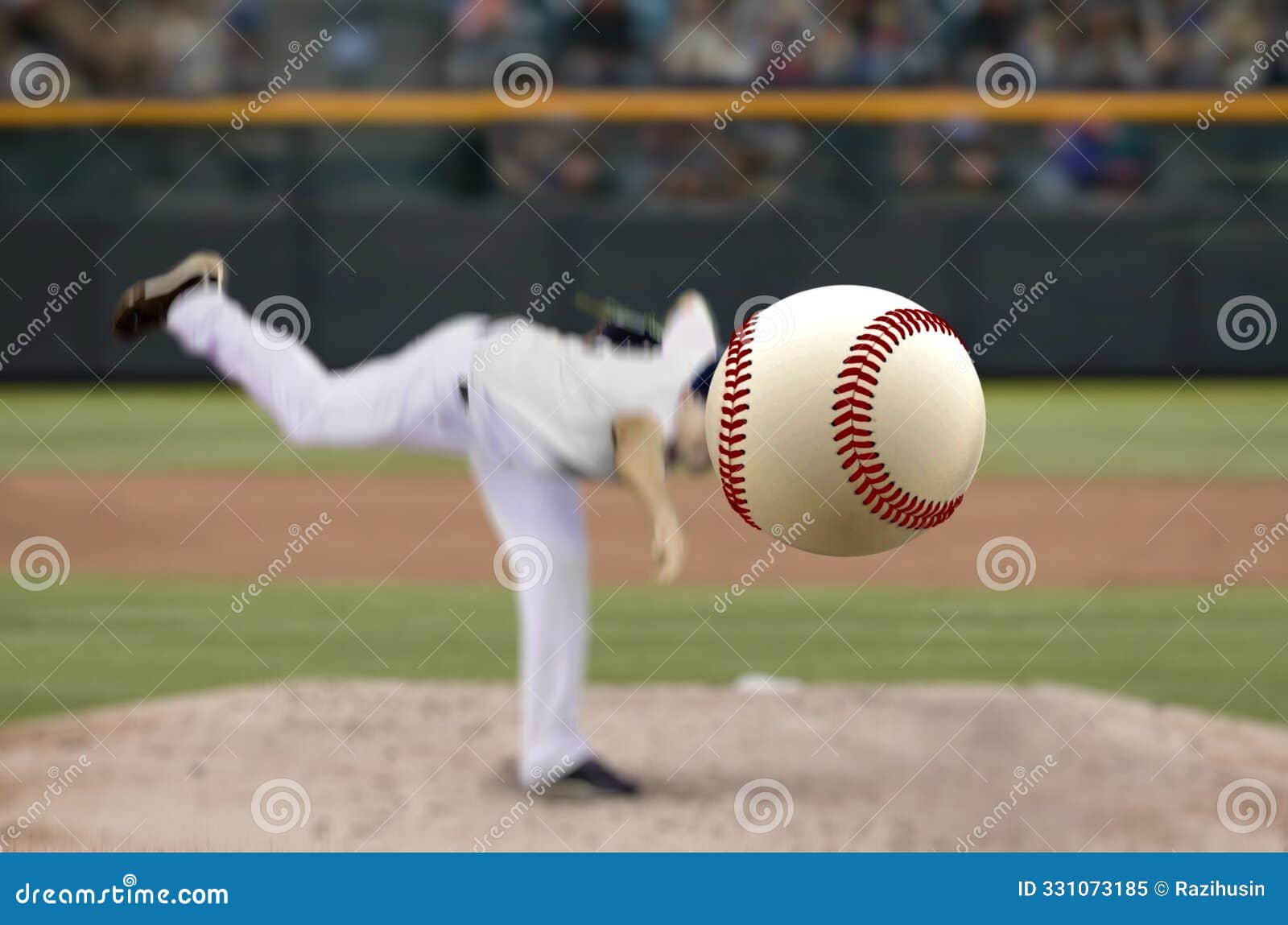Baseball Pitcher Throwing Fast Ball To Batter in a Stadium Stock Image ...