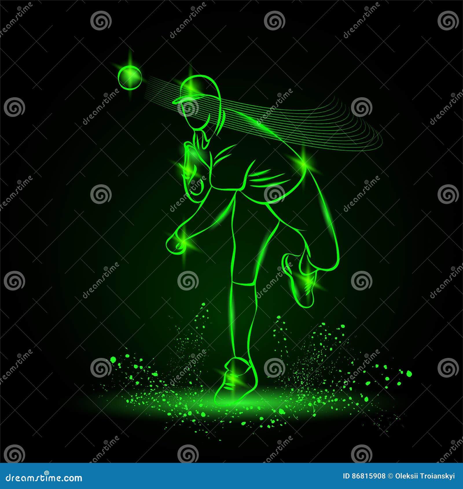 Baseball Pitcher Throws Ball. Neon Style Stock Vector - Illustration of ...