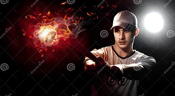 Baseball player stock image. Image of night, fire, lighting - 13696325