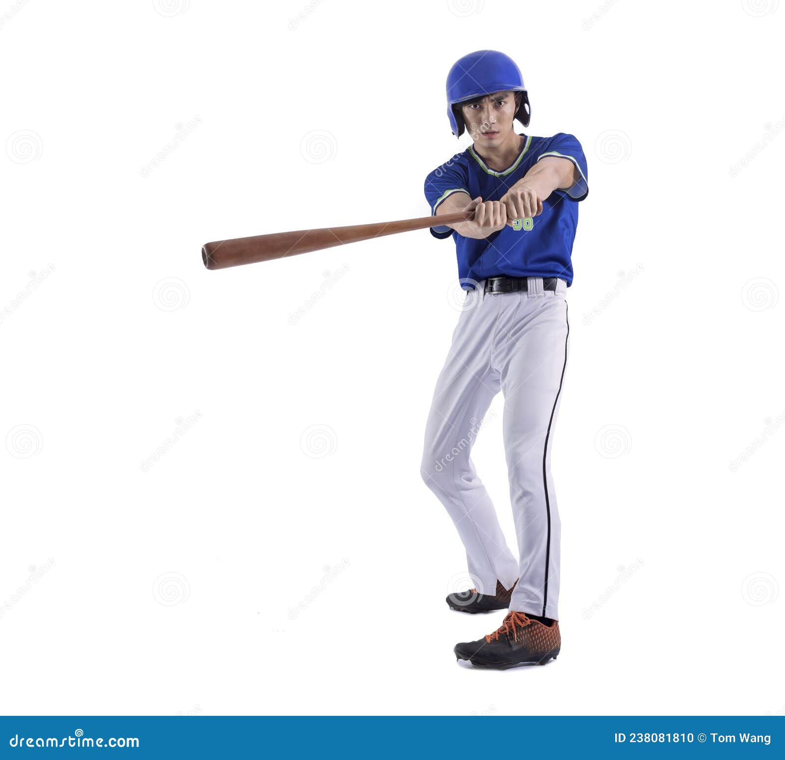Baseball Player in Action and Isolated on White Stock Photo - Image of ...