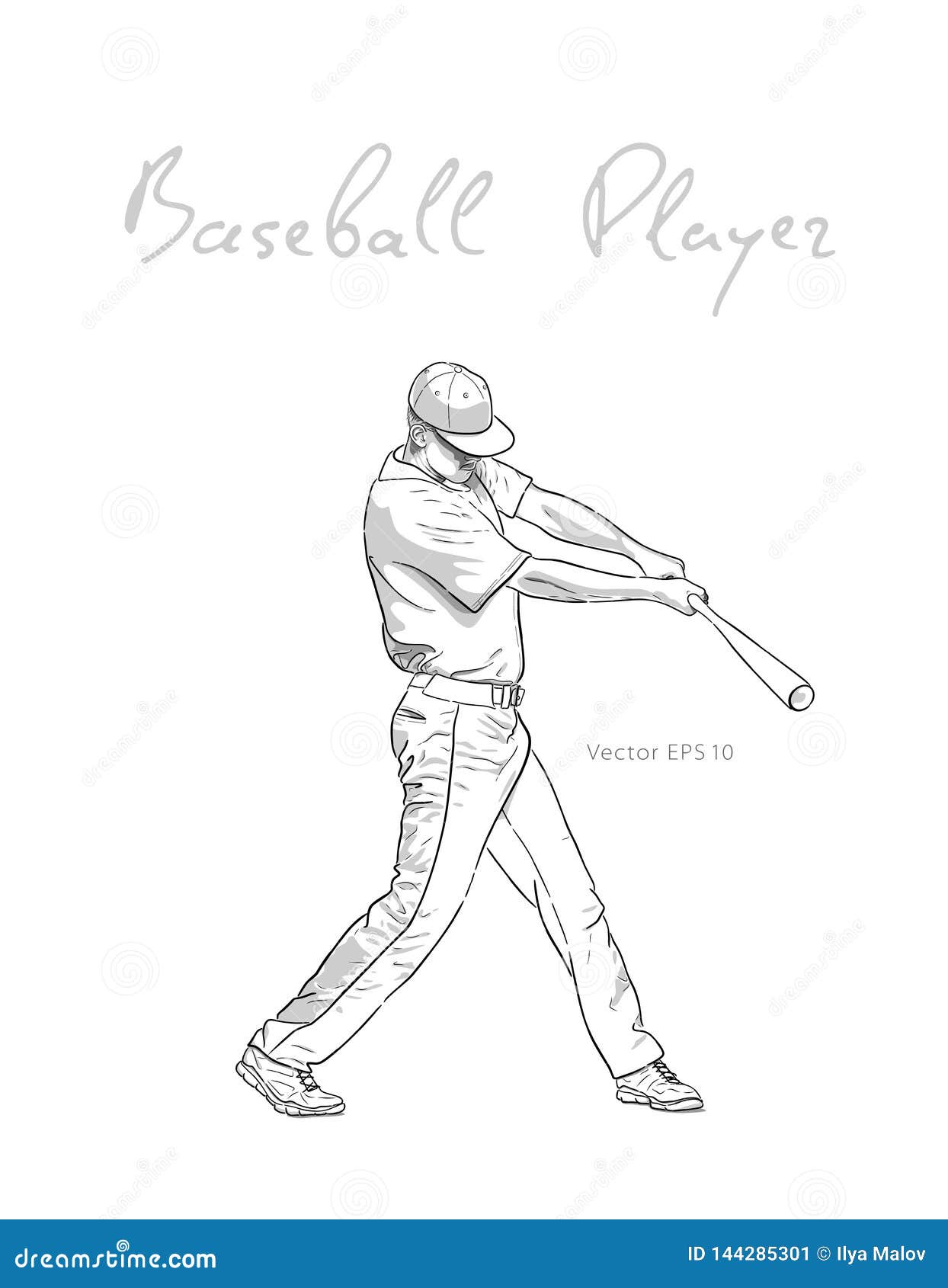 Baseball Player with Bat Hitting the Ball Sketch Stock Vector ...