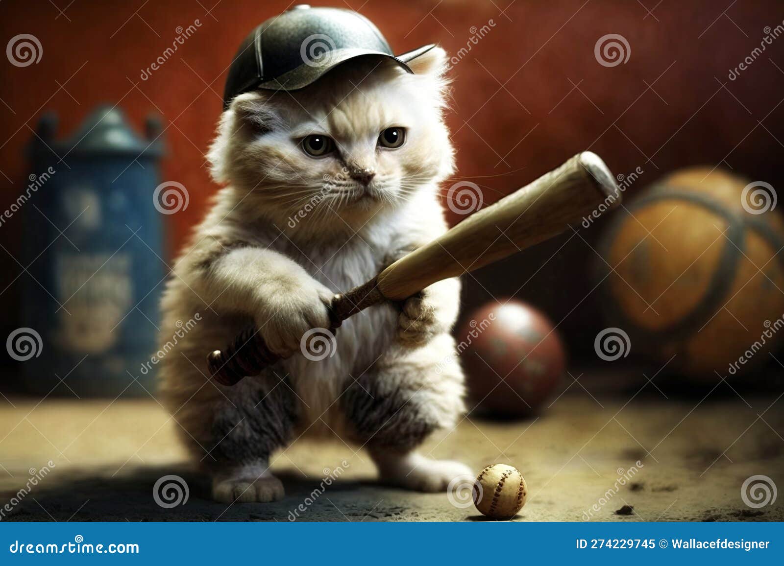 Baseball Player Cat. Generative AI. Stock Image - Image of world ...