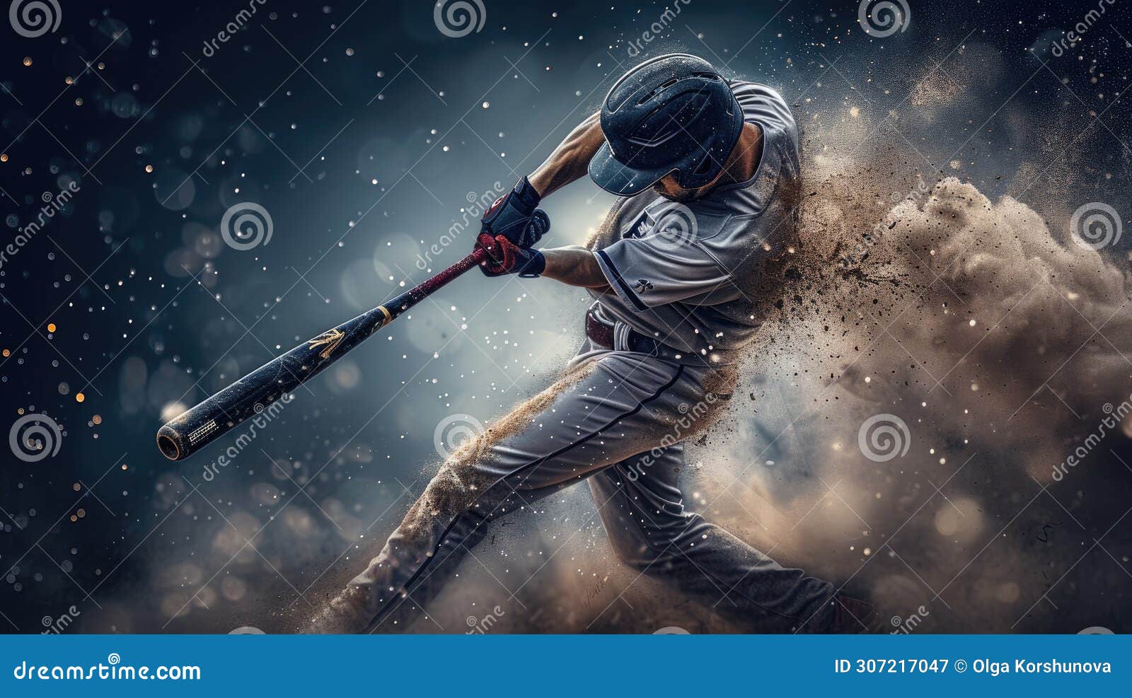Baseball Player Executes Powerful Swing, Dust Erupting. Stock Image ...