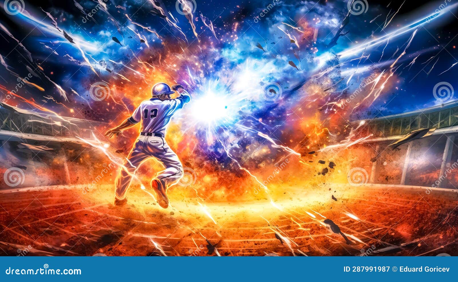 Baseball Player on Fire, Energy and Movement of the Game in Arena Stock ...