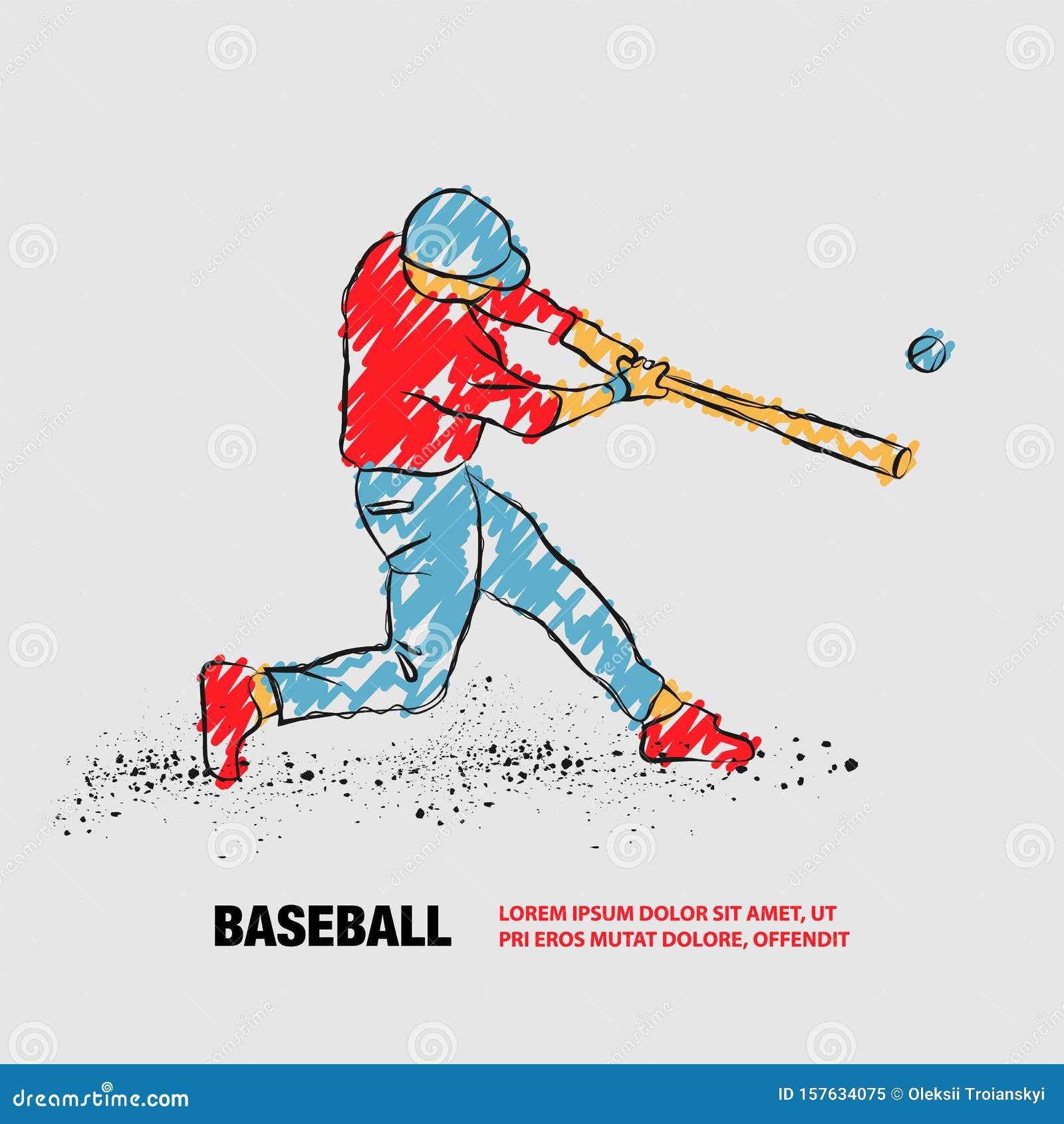 Baseball Player Hit the Ball. Vector Outline of Baseball Player with ...