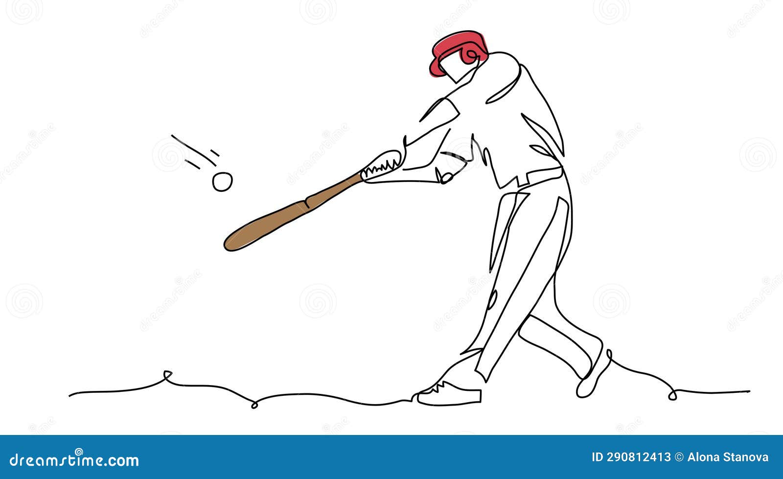 Baseball Player Hits the Ball with a Bat. One Continuous Line Art ...