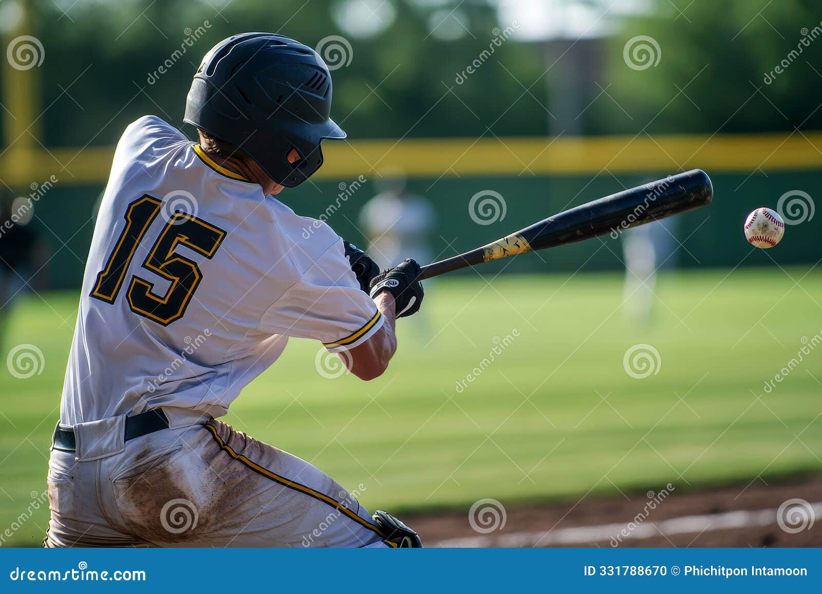 Baseball Player Hitting Ball with Bat a Bat Powerfully Towards an on ...