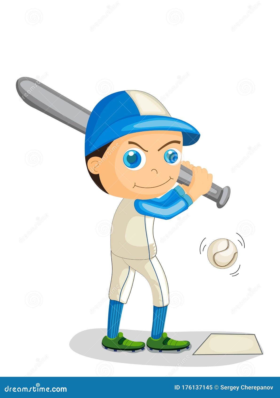Vector Illustration of Baseball Player Kid Boy Hit the Ball Stock ...