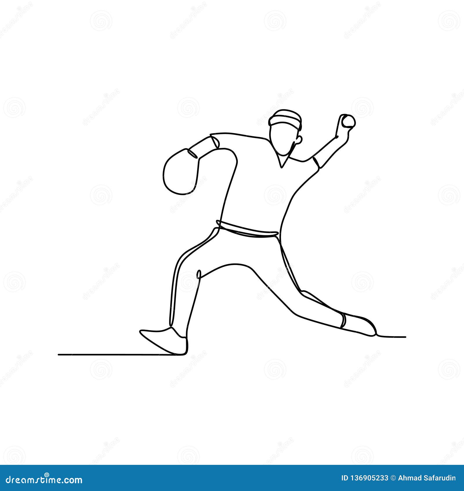 Baseball Player One Line Drawing Continuous Style Design Isolated on ...