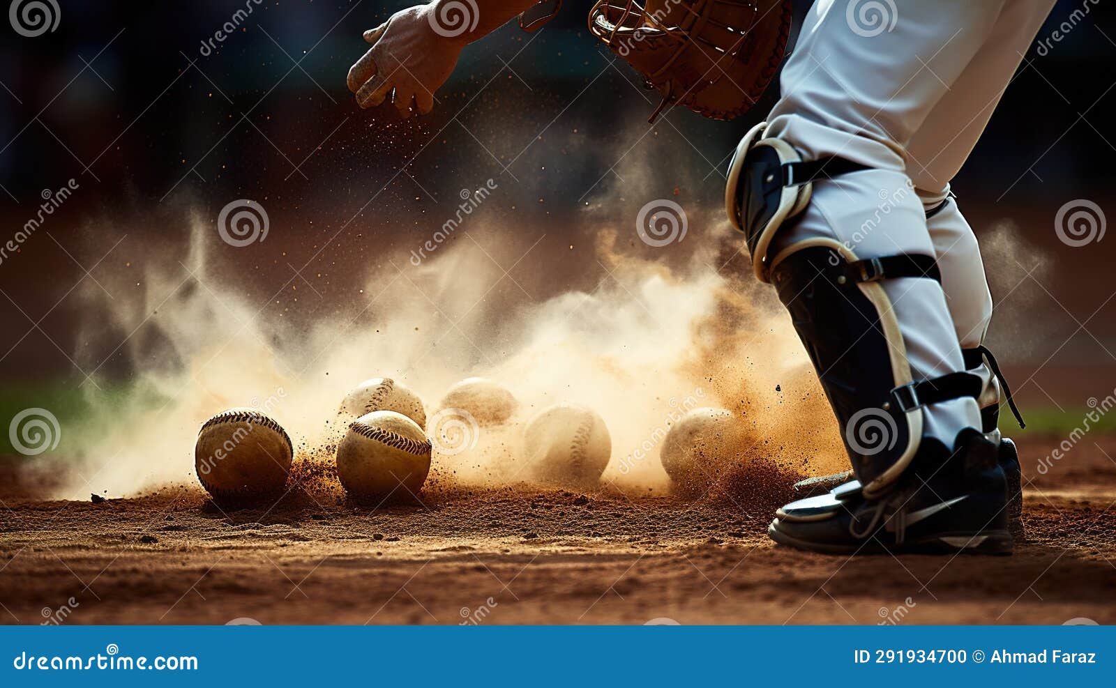A Baseball Player in Pads Picking Balls Form the Ground Stock ...