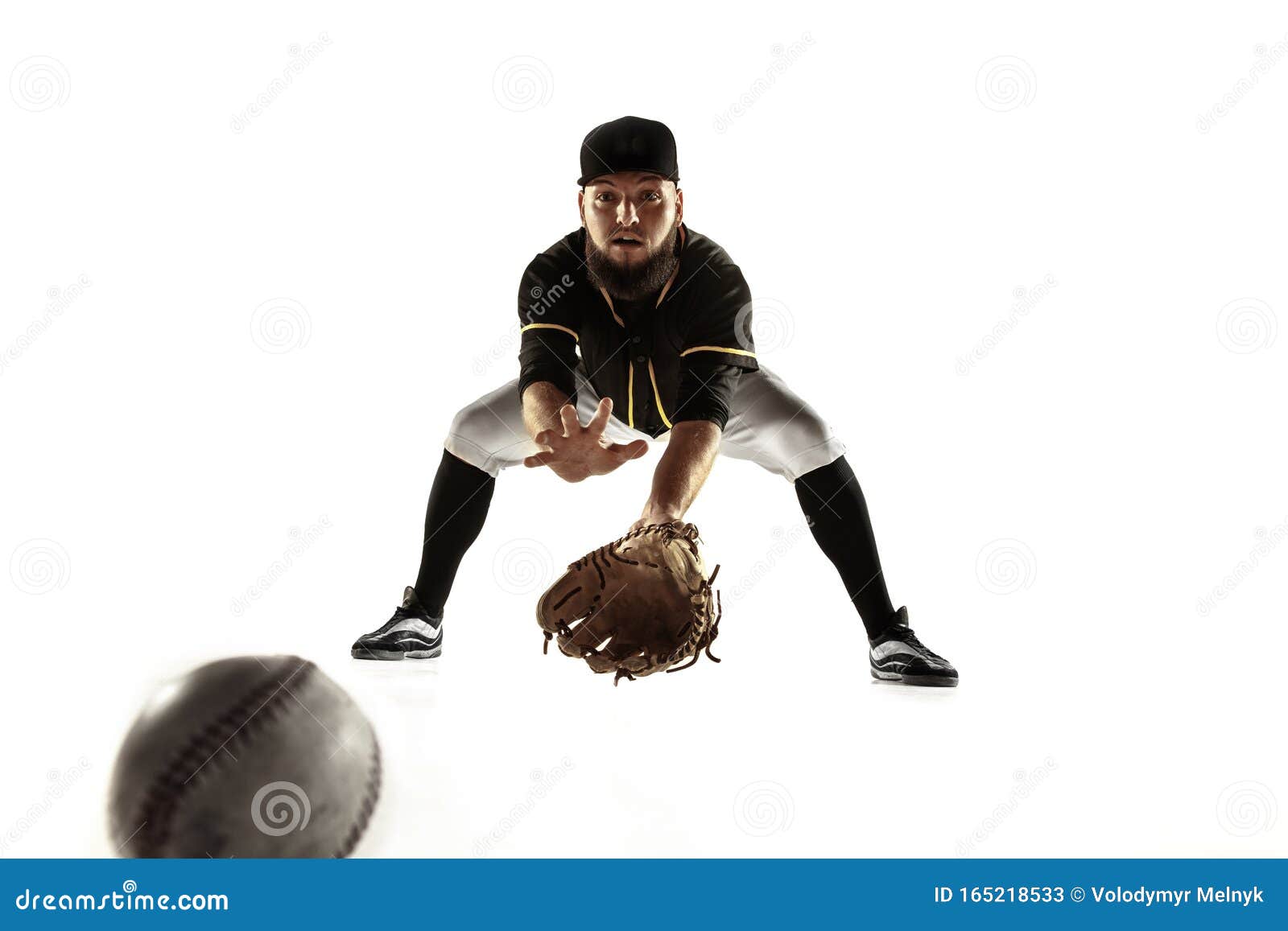 Baseball Player, Pitcher in a Black Uniform Practicing on a White ...