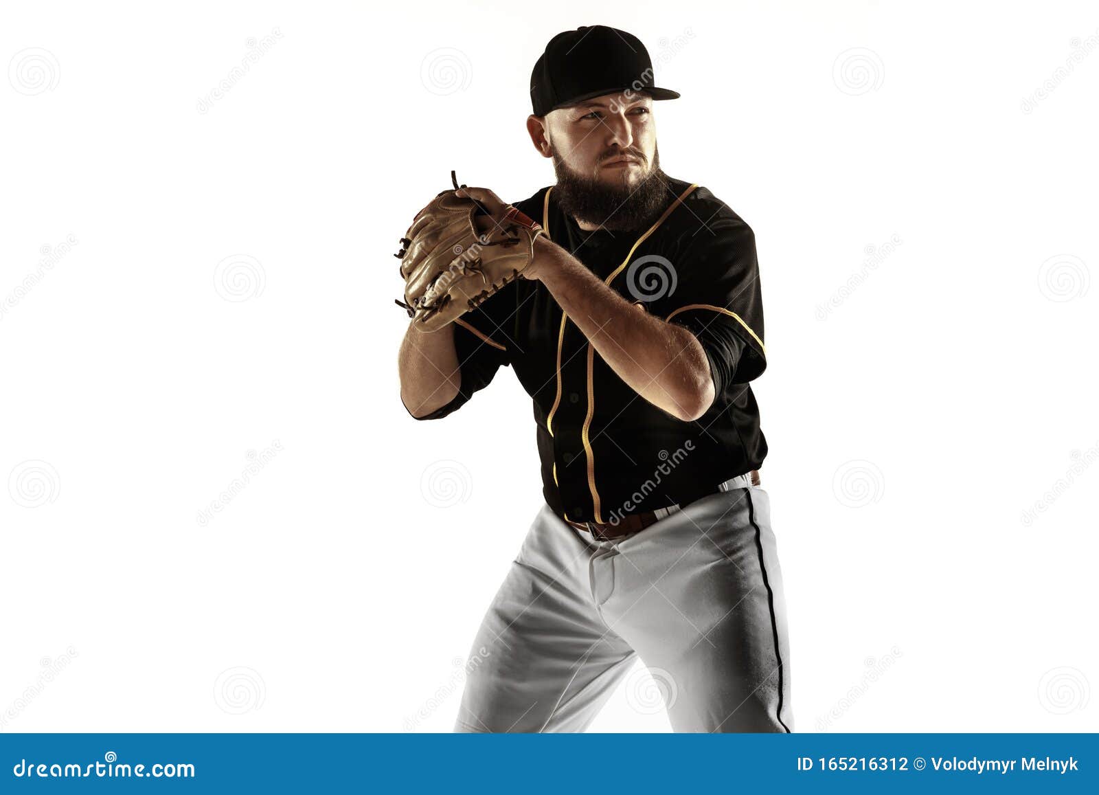 Baseball Player, Pitcher in a Black Uniform Practicing on a White ...