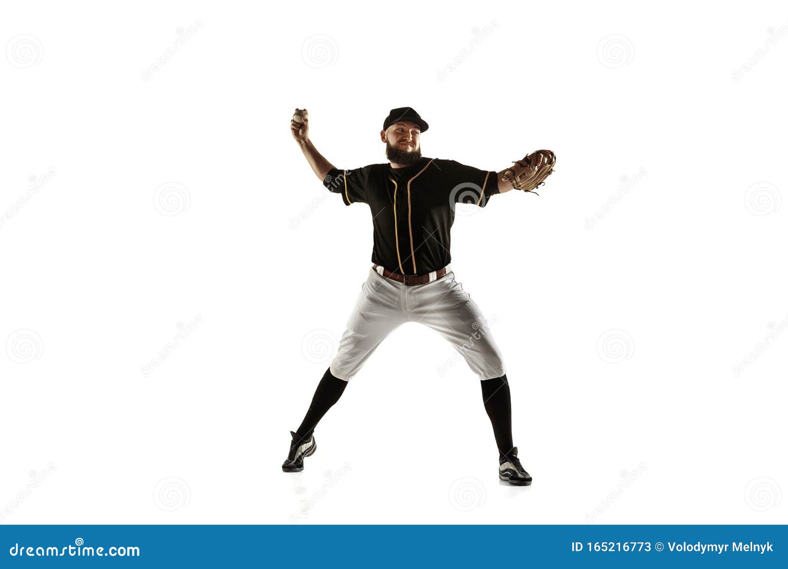 Baseball Player, Pitcher in a Black Uniform Practicing on a White ...