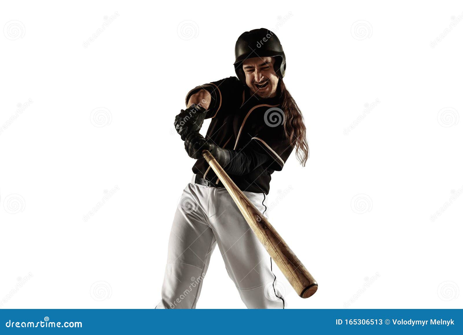 Baseball Player, Pitcher in a Black Uniform Practicing on a White ...