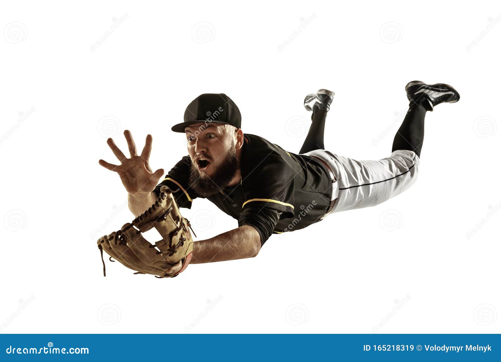 Baseball Player, Pitcher in a Black Uniform Practicing on a White ...