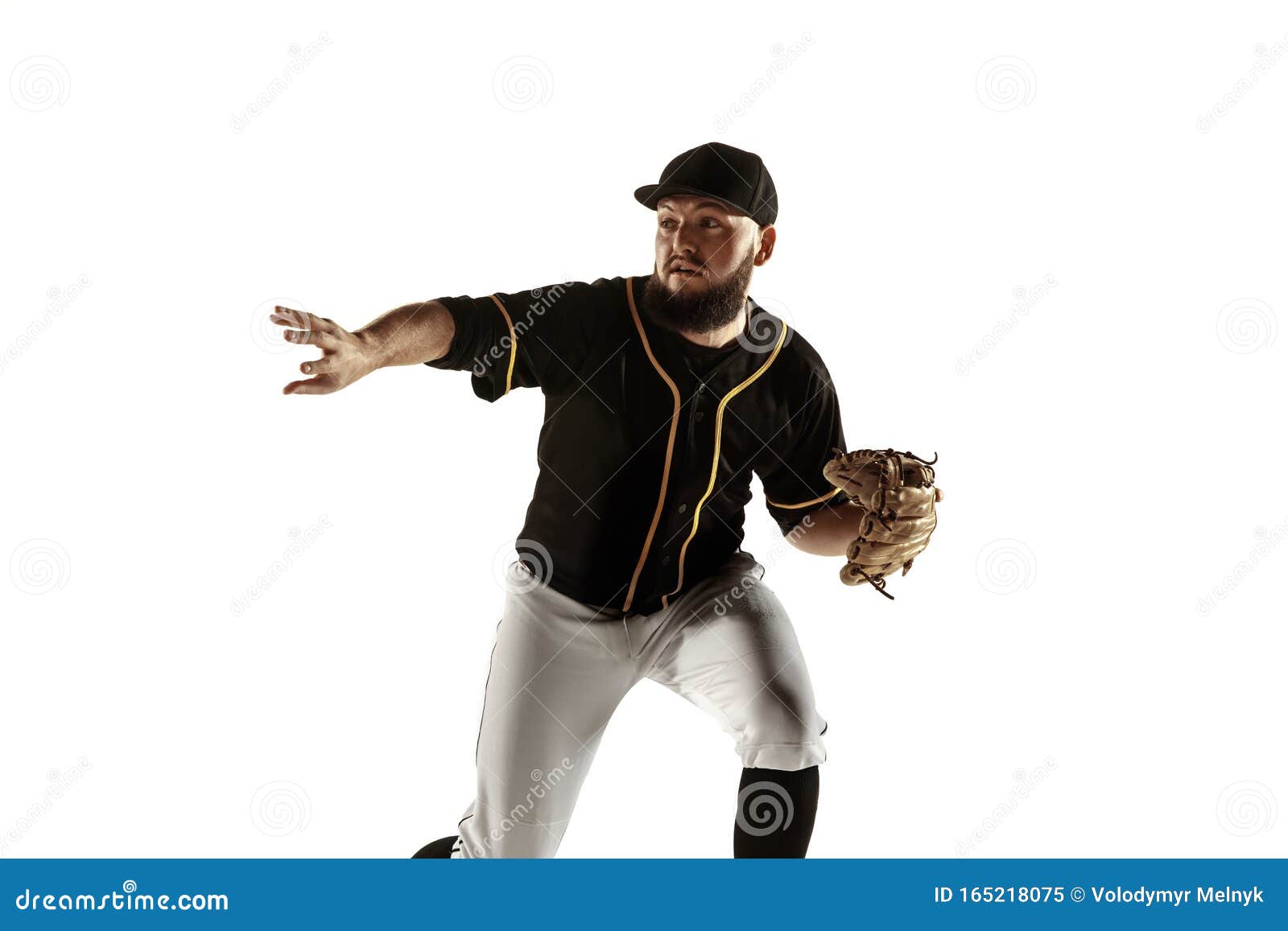Baseball Player, Pitcher in a Black Uniform Practicing on a White ...