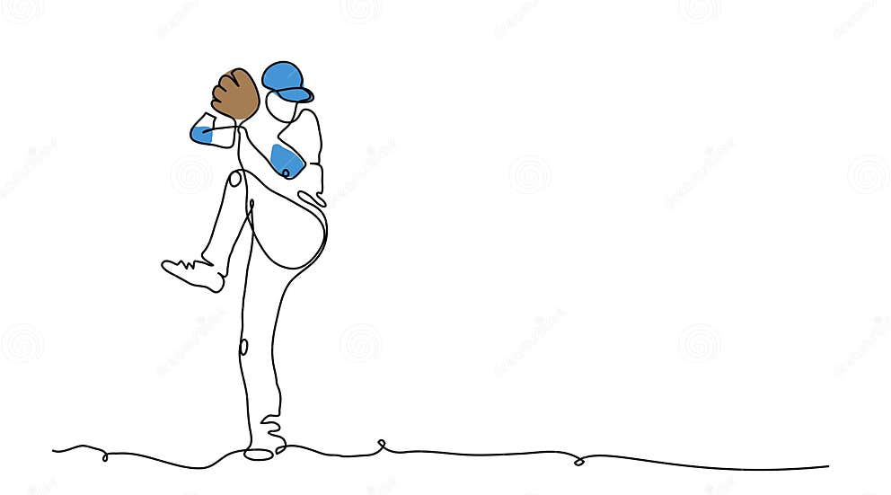 Baseball Player Pitcher Throws the Ball. One Continuous Line Art ...