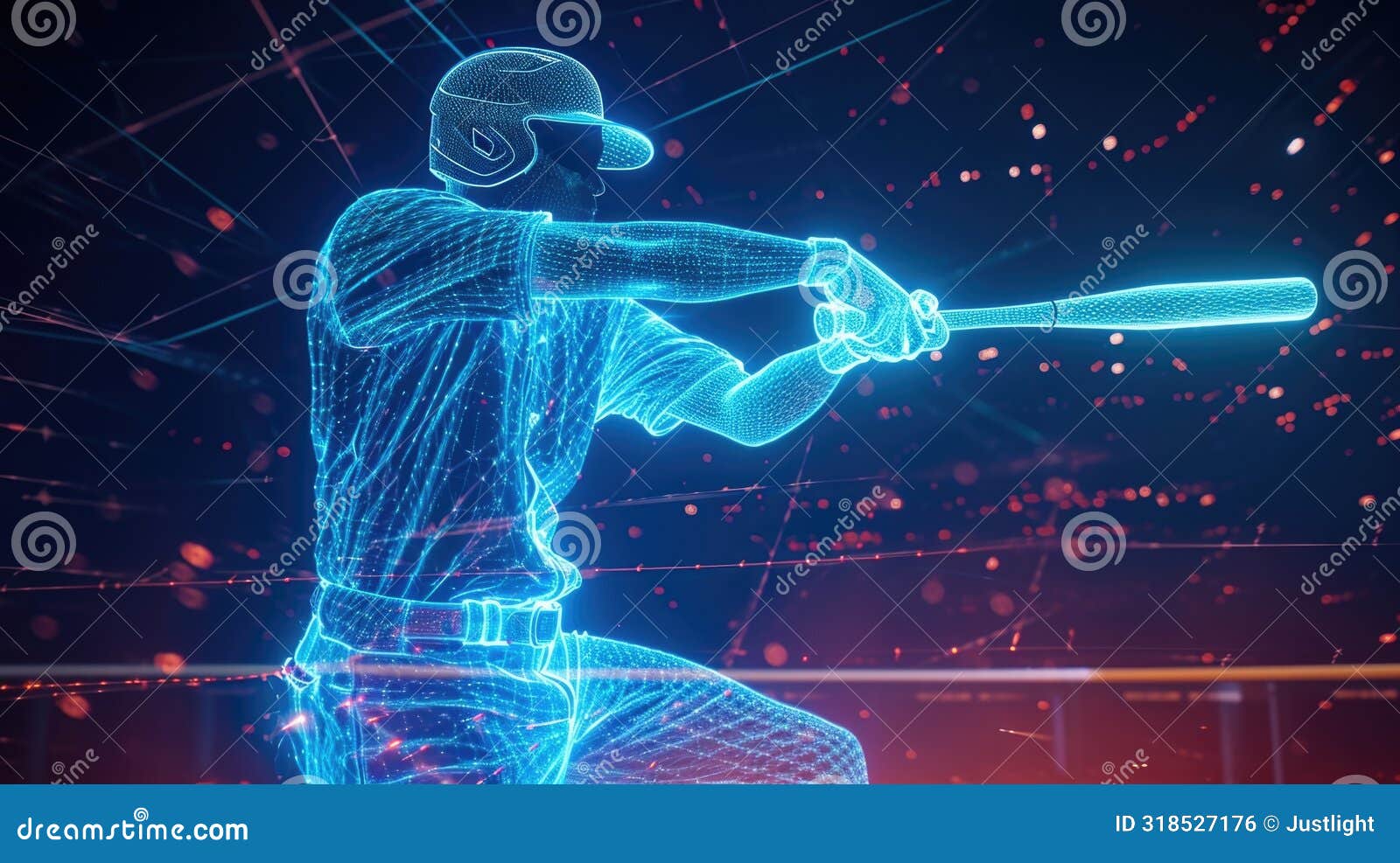 A Baseball Player Practicing Their Swing with a Holographic Bat As the ...