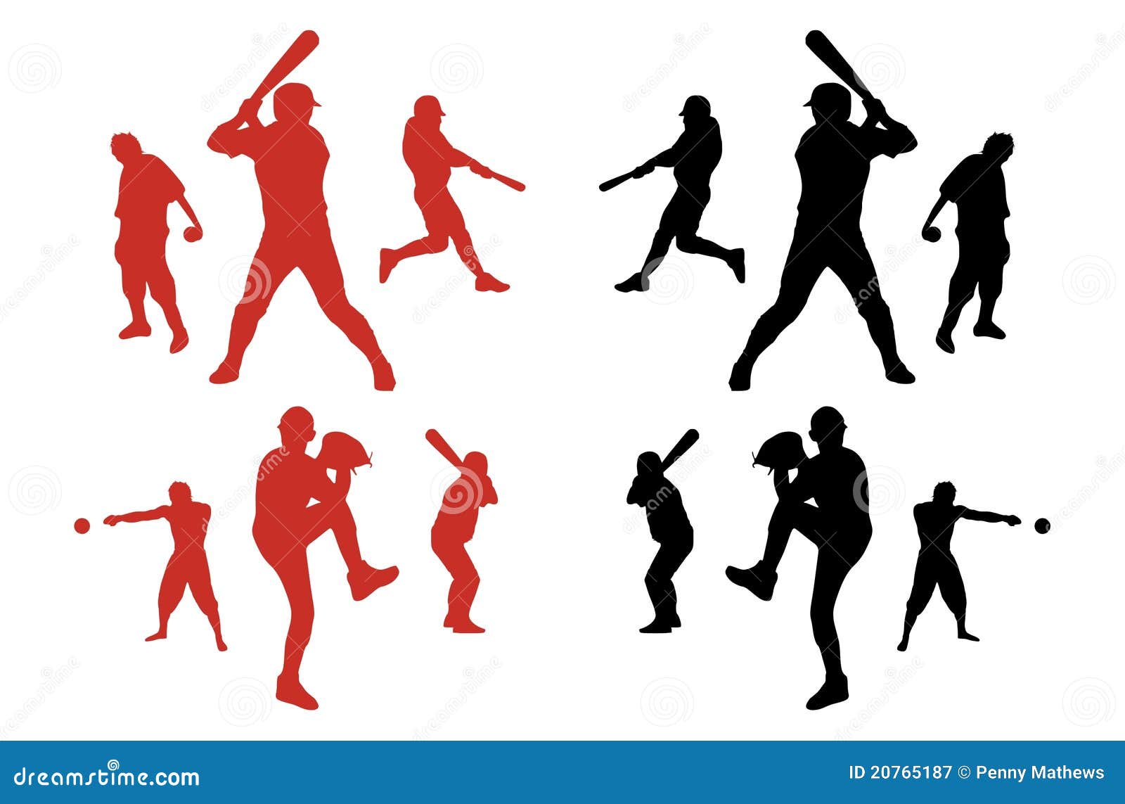 Baseball Player Silhouettes Stock Vector - Illustration of batter ...