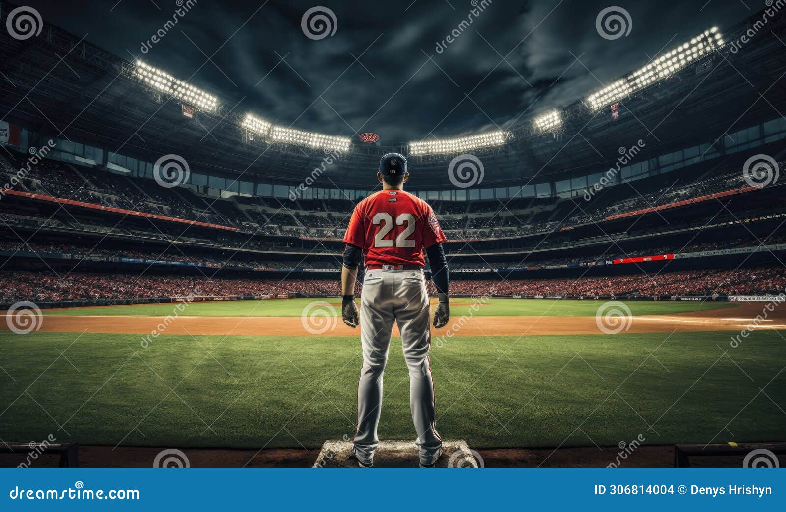 Baseball Player Standing on Base in Stadium Stock Illustration ...