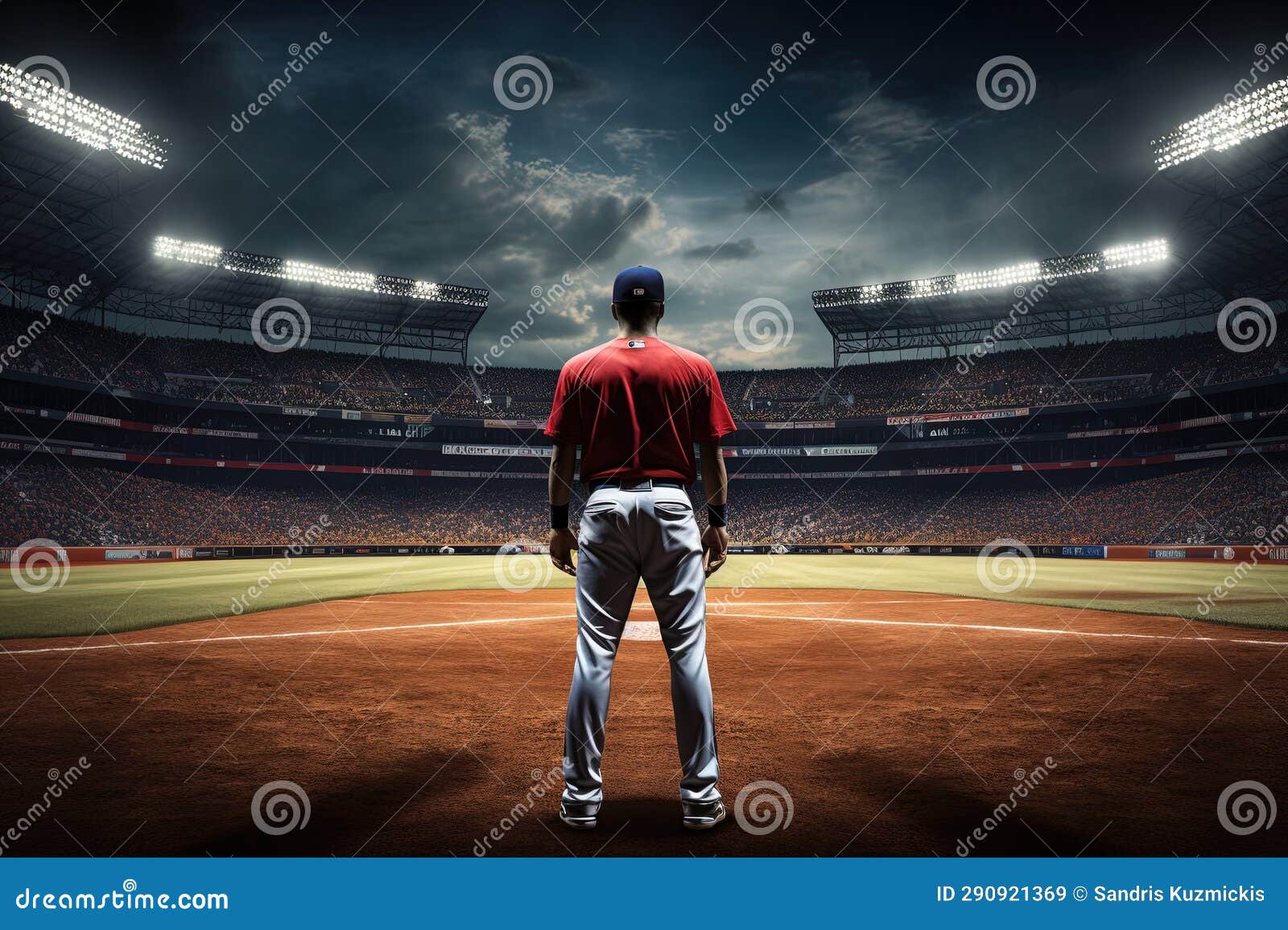 Baseball Player Standing in the Middle of Baseball Stadium. Generative ...