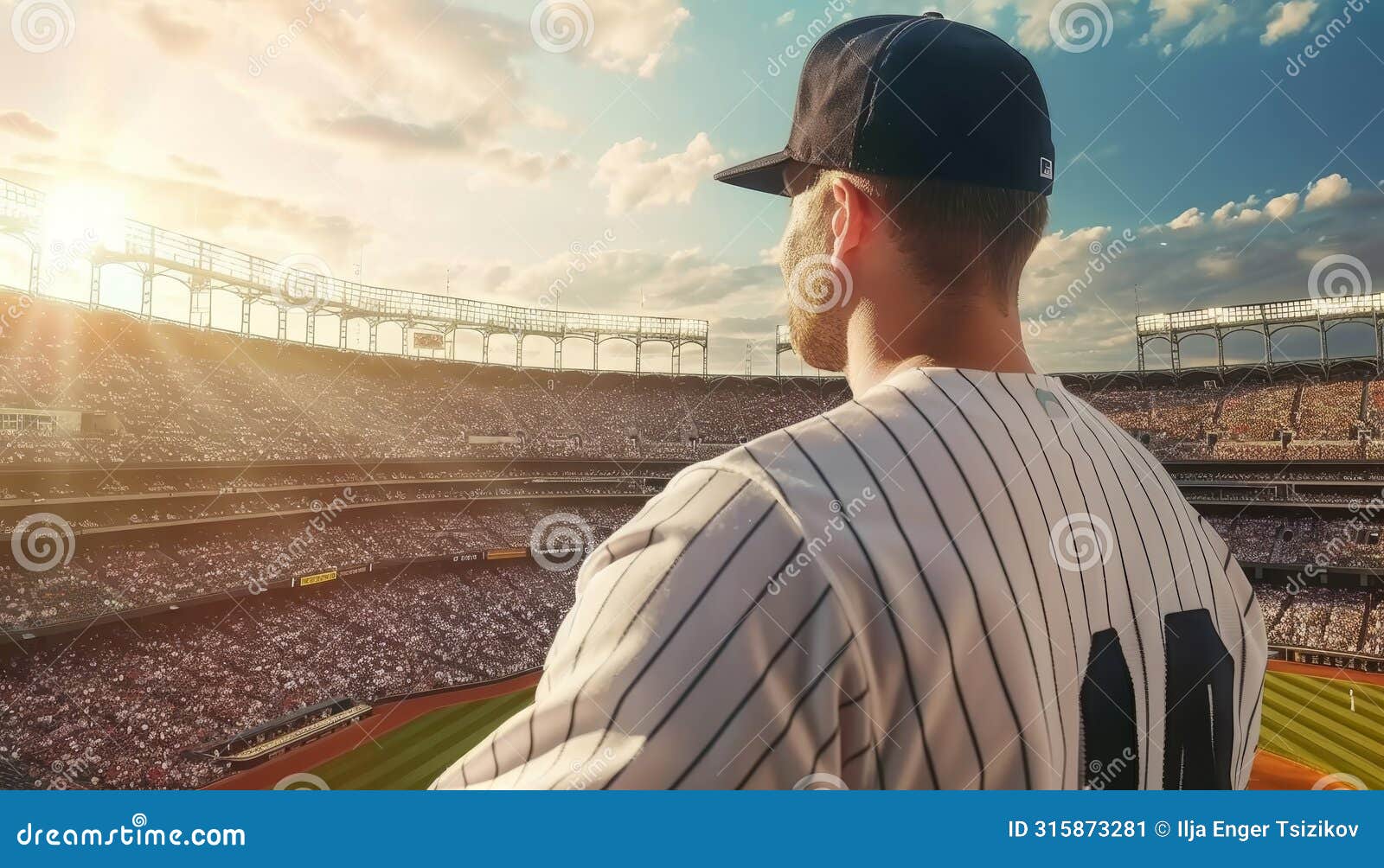 Baseball Player Standing Ready in Stadium, Wide Banner Image Capturing ...