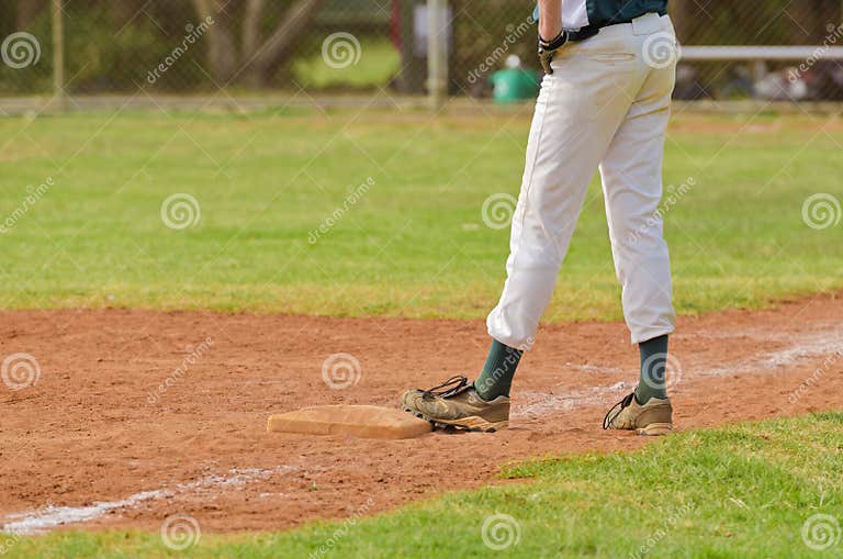 Baseball Player on the Third Base Stock Image - Image of preparation ...